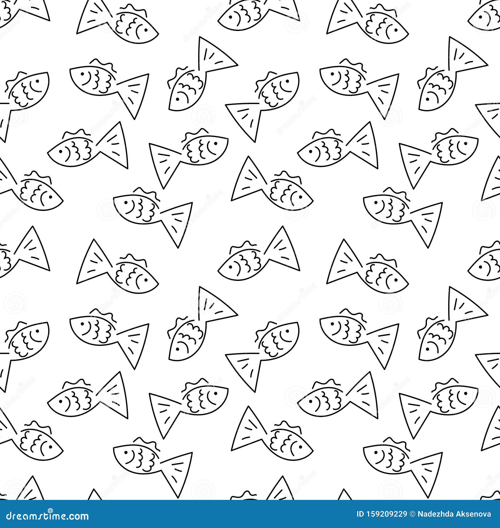 Hand-drawn Doodle Fish, Graphics. Vector Seamless Pattern Stock ...