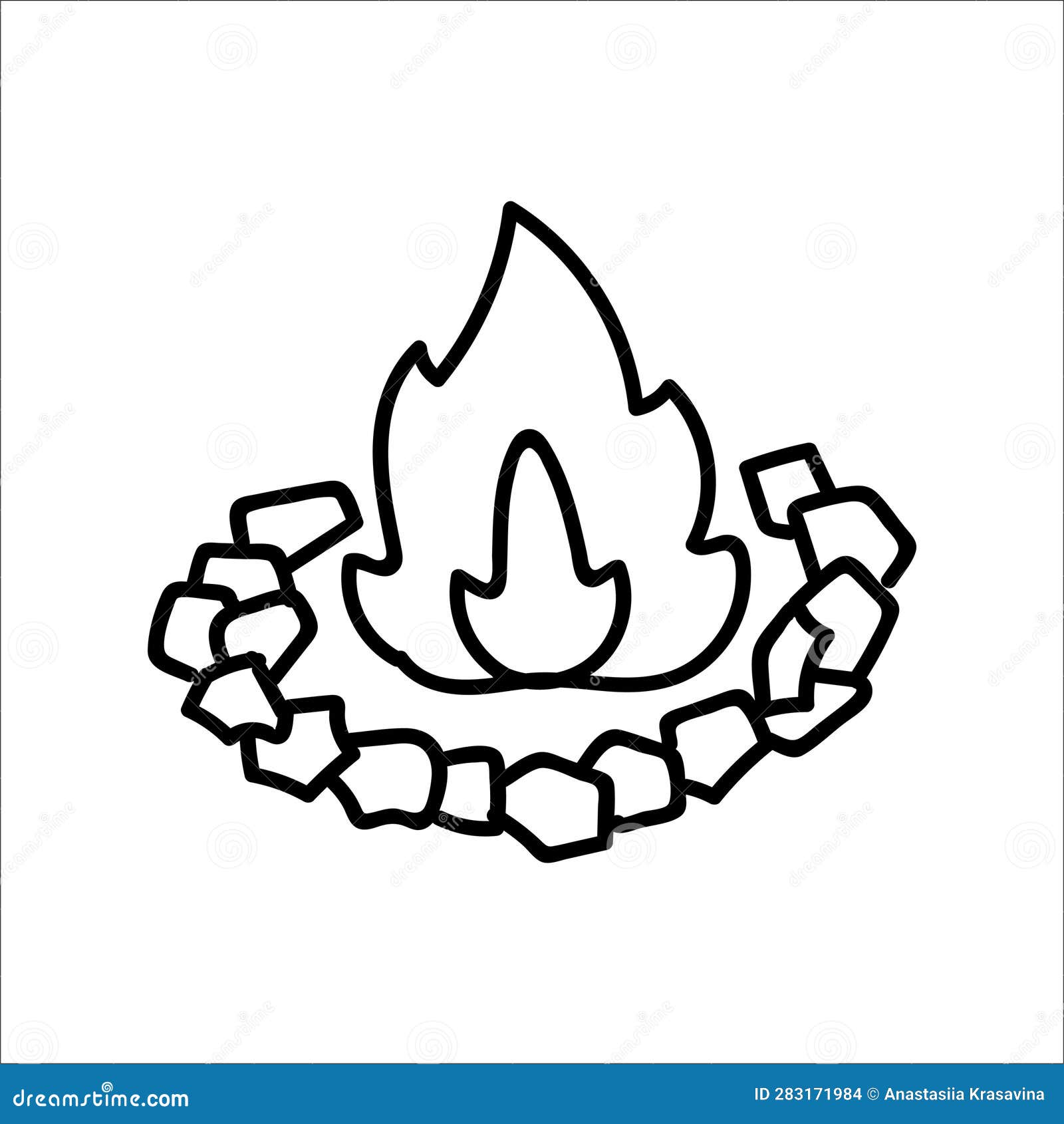 Hand Drawn Doodle Flame Fire Pit Icon with Stones. Stock Illustration ...