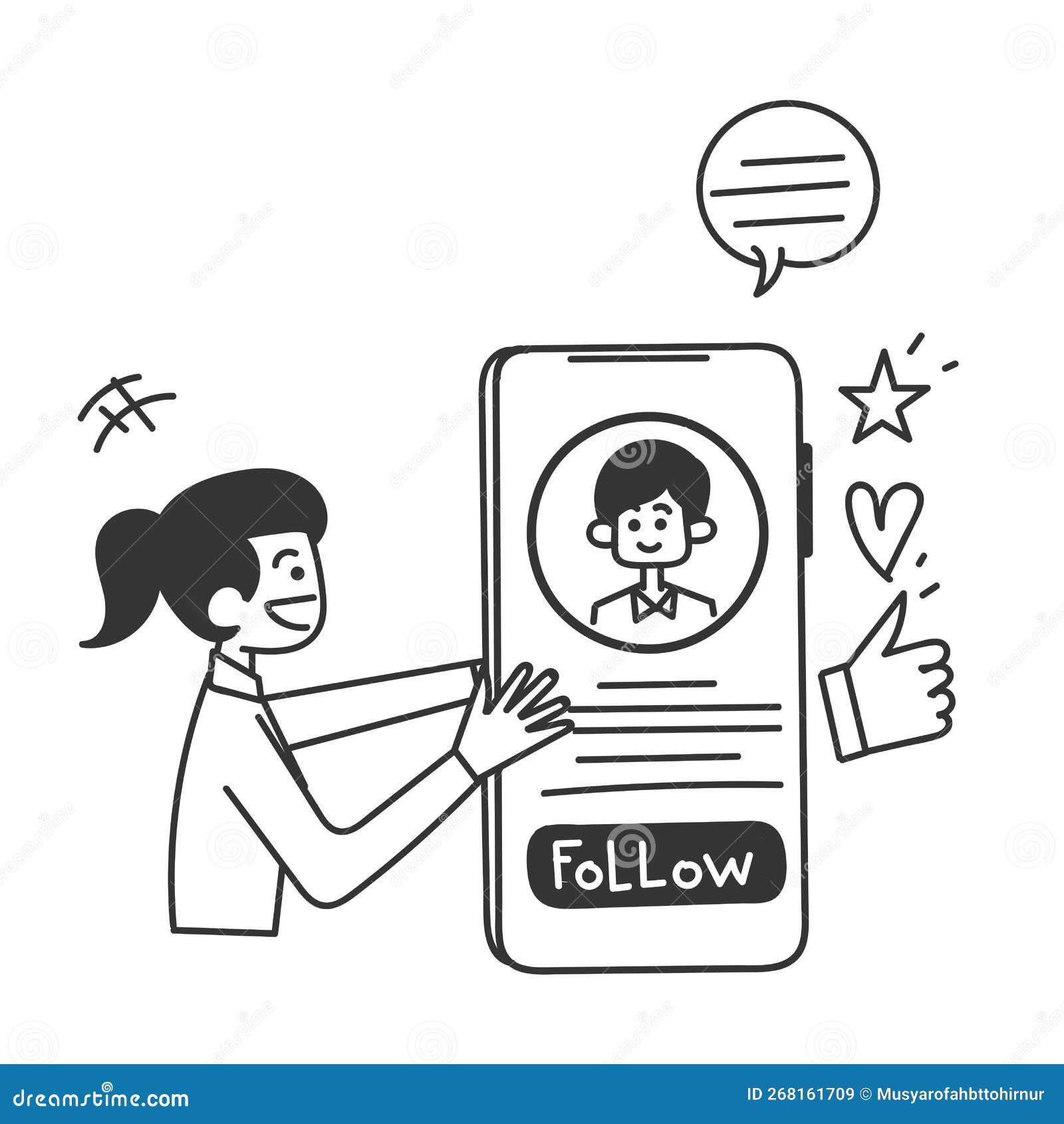 Hand Drawn Doodle Follow on Social Media Platform Illustration Stock ...