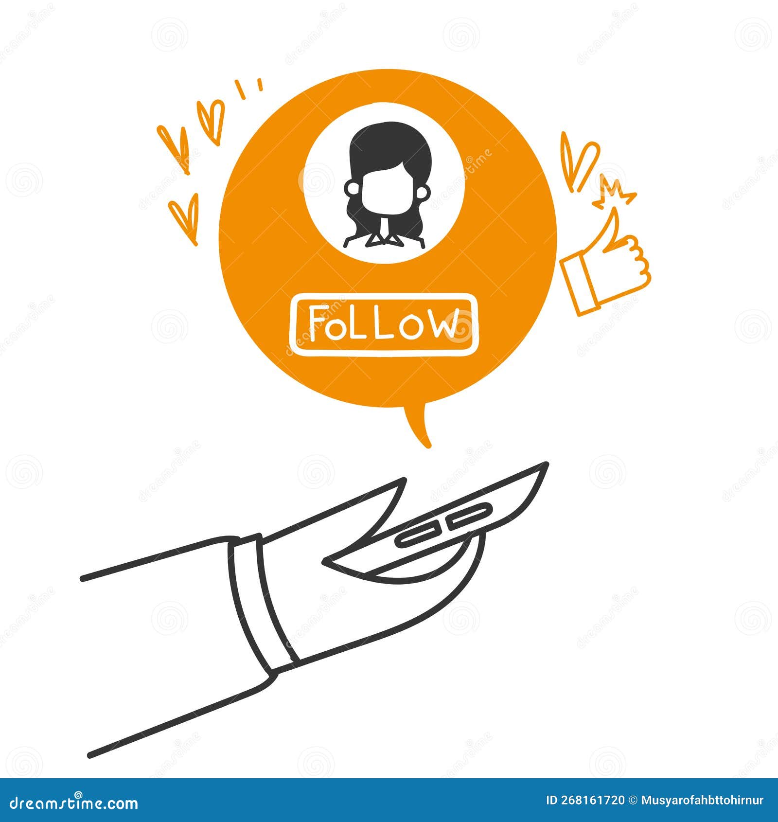 Hand Drawn Doodle Follow on Social Media Platform Illustration Stock ...