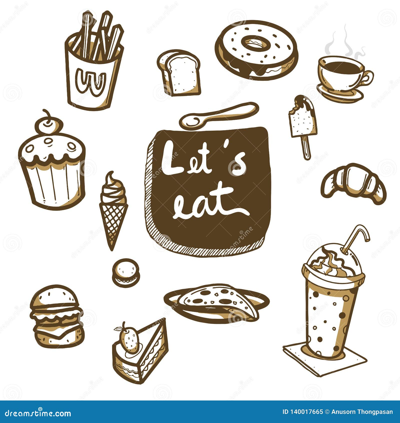 Hand Drawn Doodle Food Set,desert and Beverage,vector Stock ...