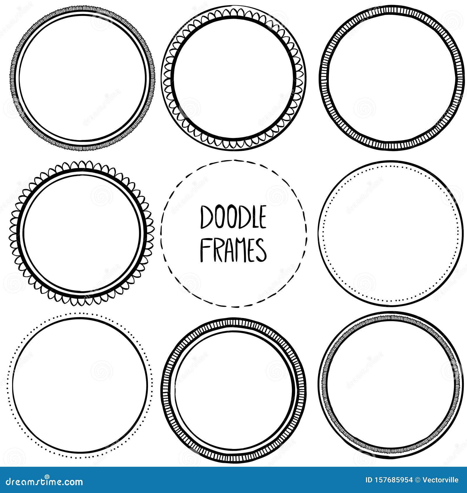 9 Hand Drawn Doodle Frame , Frames Set , Vector Illustration Isolated ...