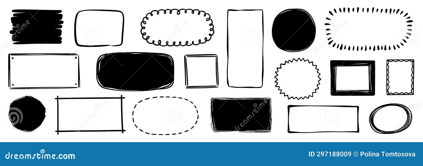 Hand Drawn Doodle Frame Set. Box, Square, Rectangle, Circle Shape Brush Pen Line Stroke Scribble ...