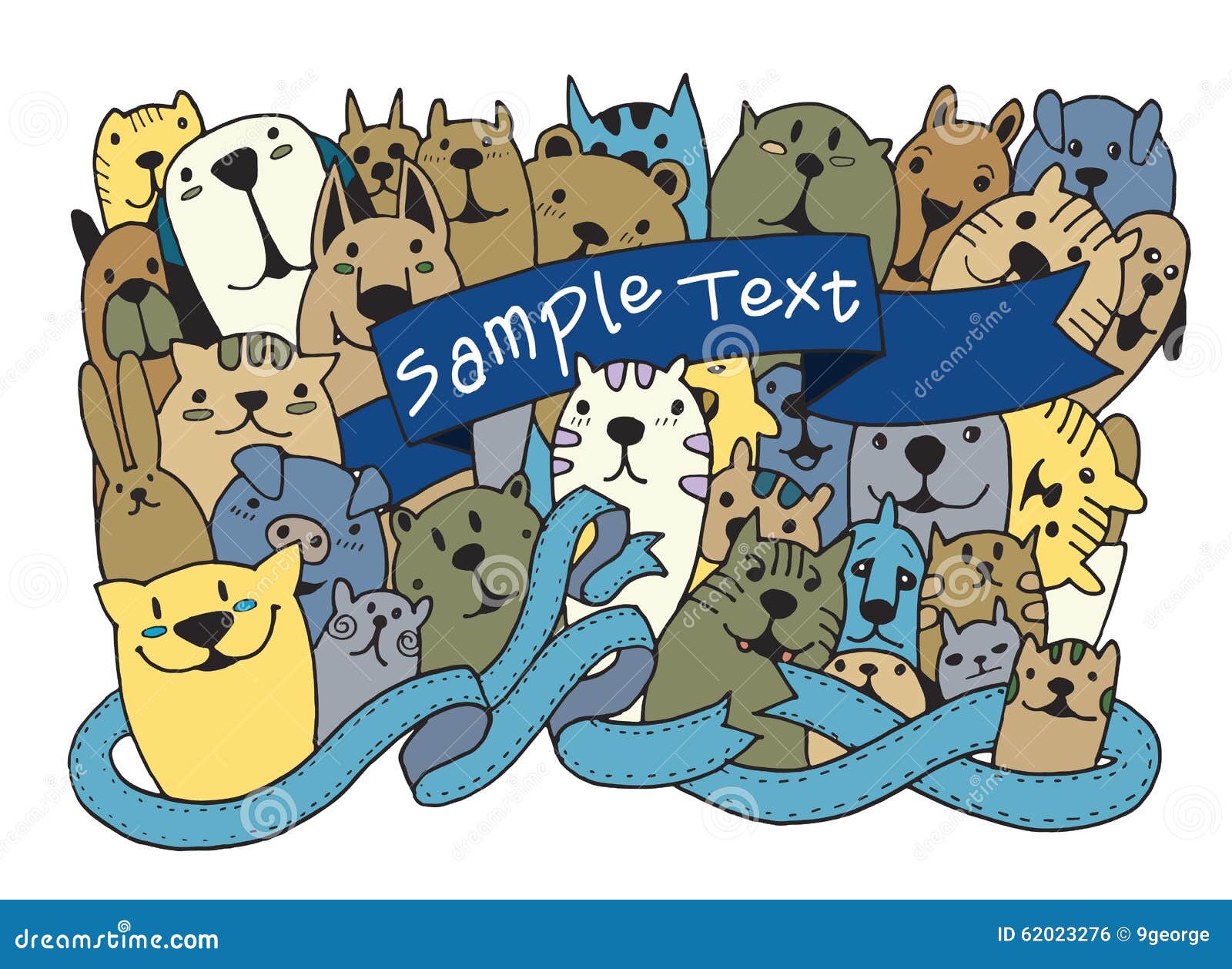 Hand Drawn Doodle Funny Pet Set Stock Illustration - Illustration of ...