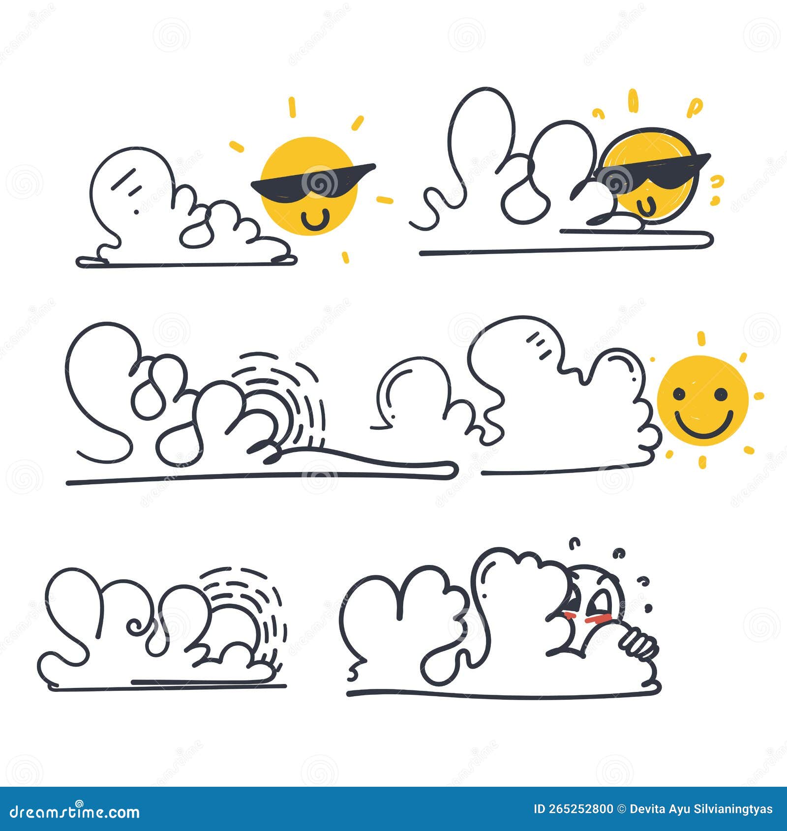 Hand Drawn Doodle Funny Sun and Cloud Illustration Vector Stock Vector ...