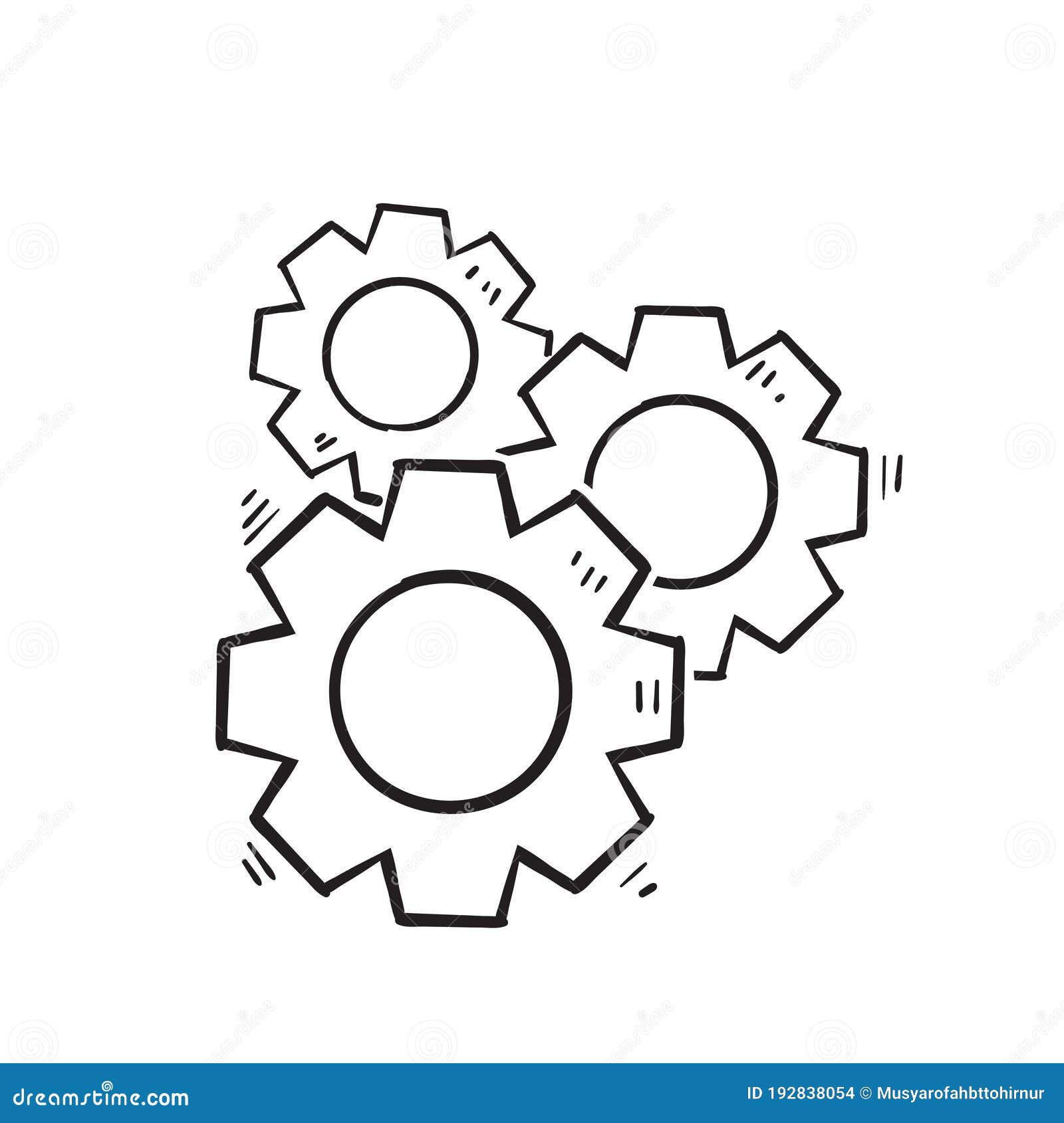 Hand Drawn Doodle Gears Cogs Icon with Doodle Drawing Style Stock ...