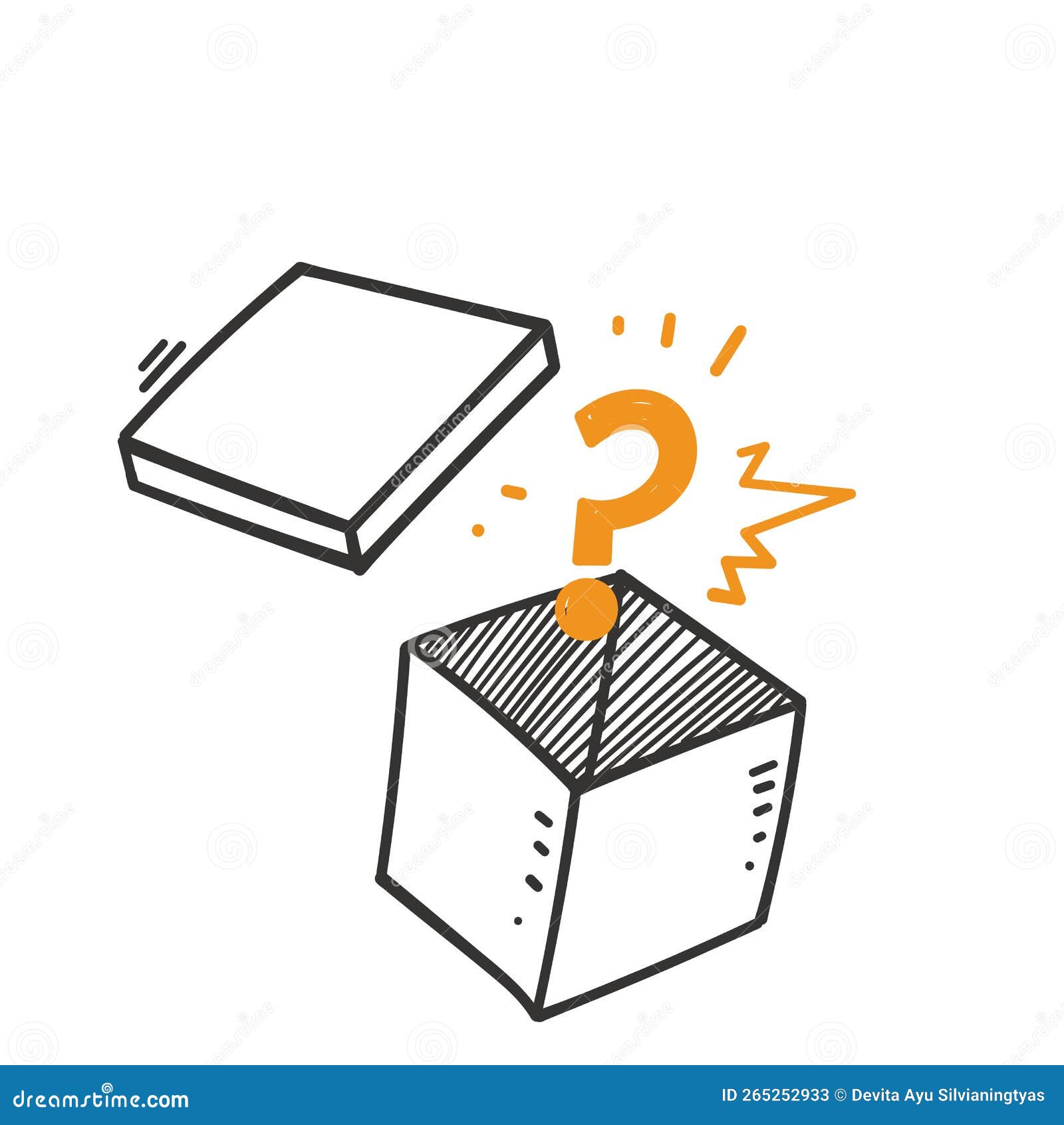 Hand Drawn Doodle Gift Box and Question Mark Symbol for Mystery Box ...