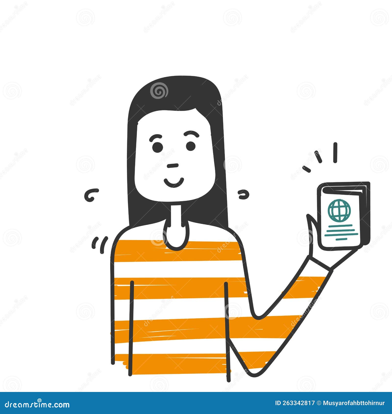 Hand Drawn Doodle Girl Holding Identification Document Passport ...