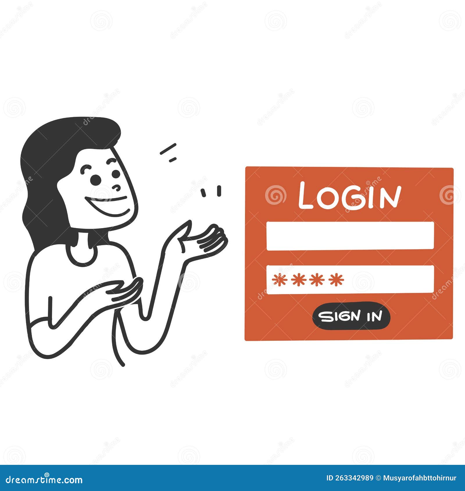 Hand Drawn Doodle Girl with Login Form Web Page Illustration Vector ...