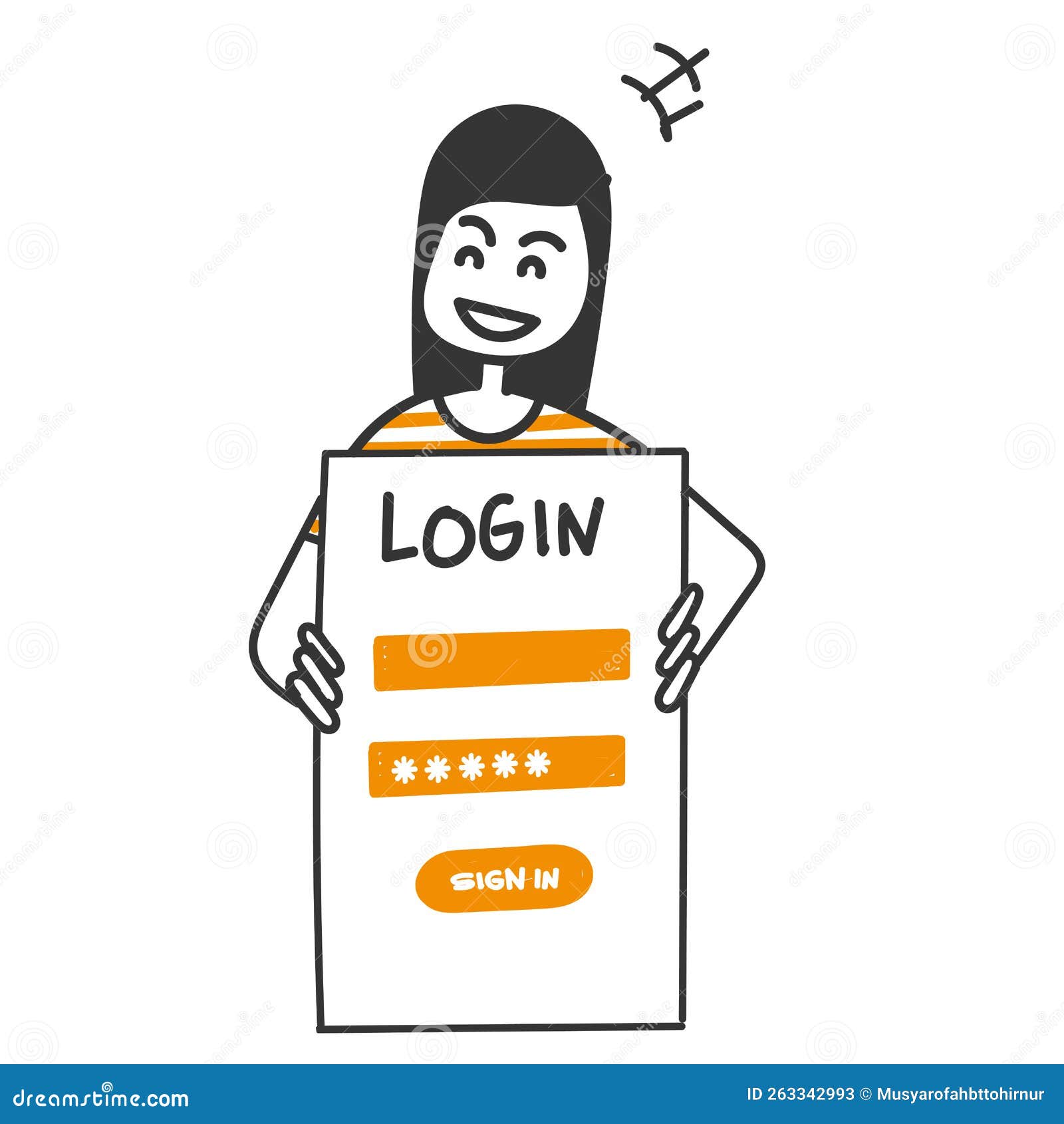 Hand Drawn Doodle Girl with Login Form Web Page Illustration Vector ...