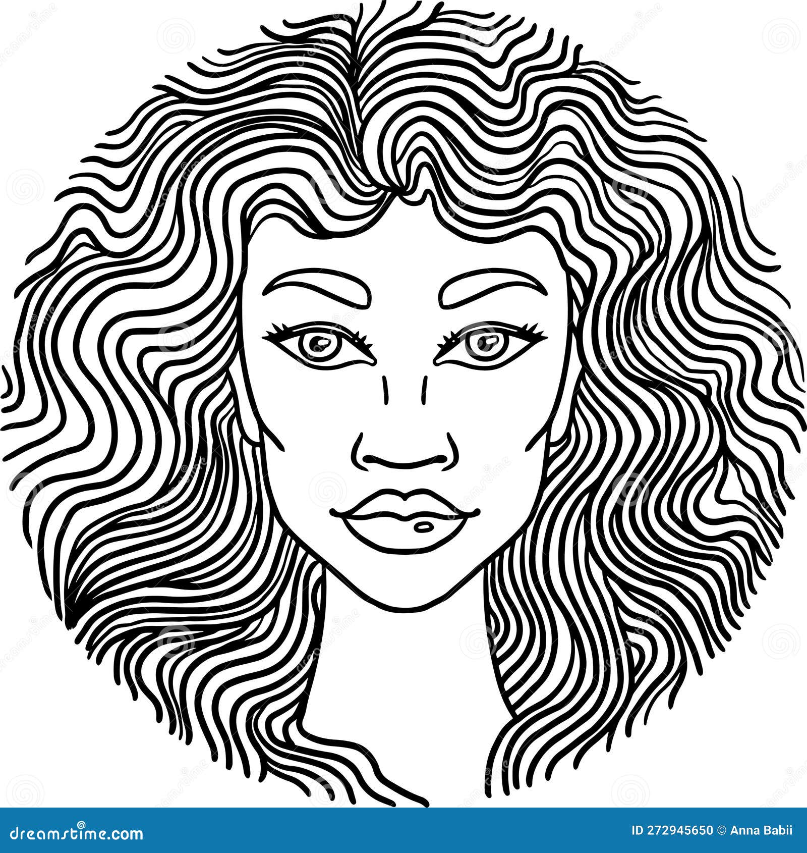 Hand Drawn Doodle Girl in Round Frame Stock Vector - Illustration of ...