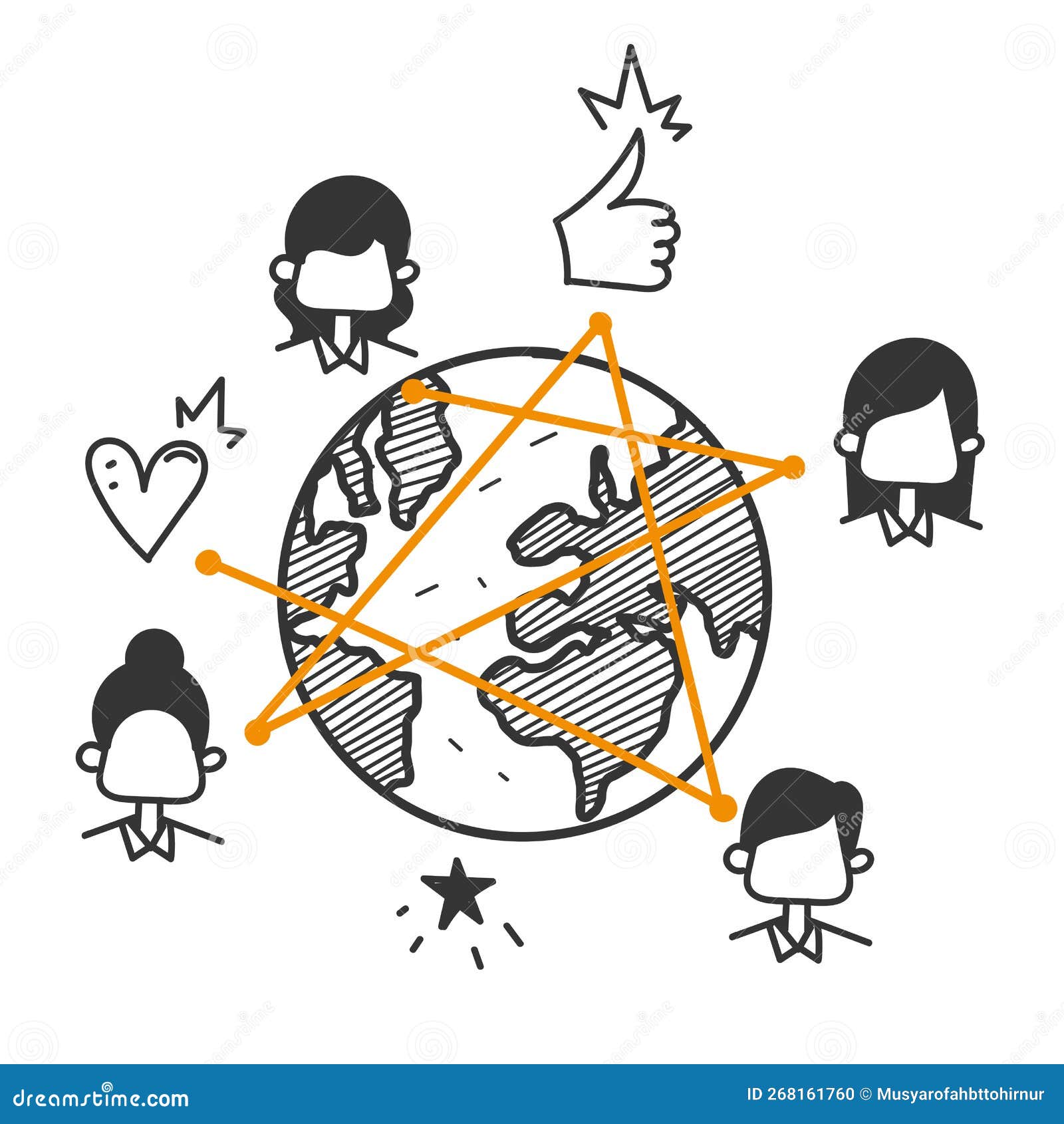 Hand Drawn Doodle Global Communication Social Media Network ...