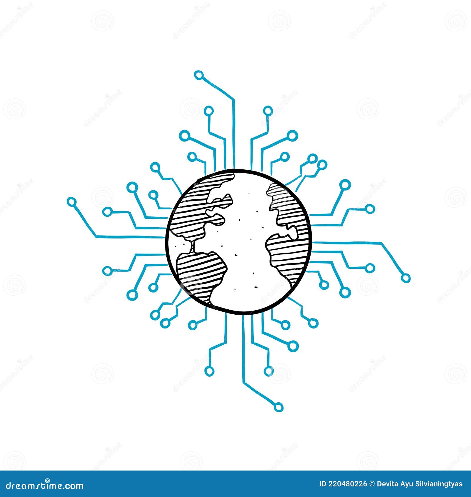 Hand Drawn Doodle Global Cyber Technology Illustration Icon Stock ...