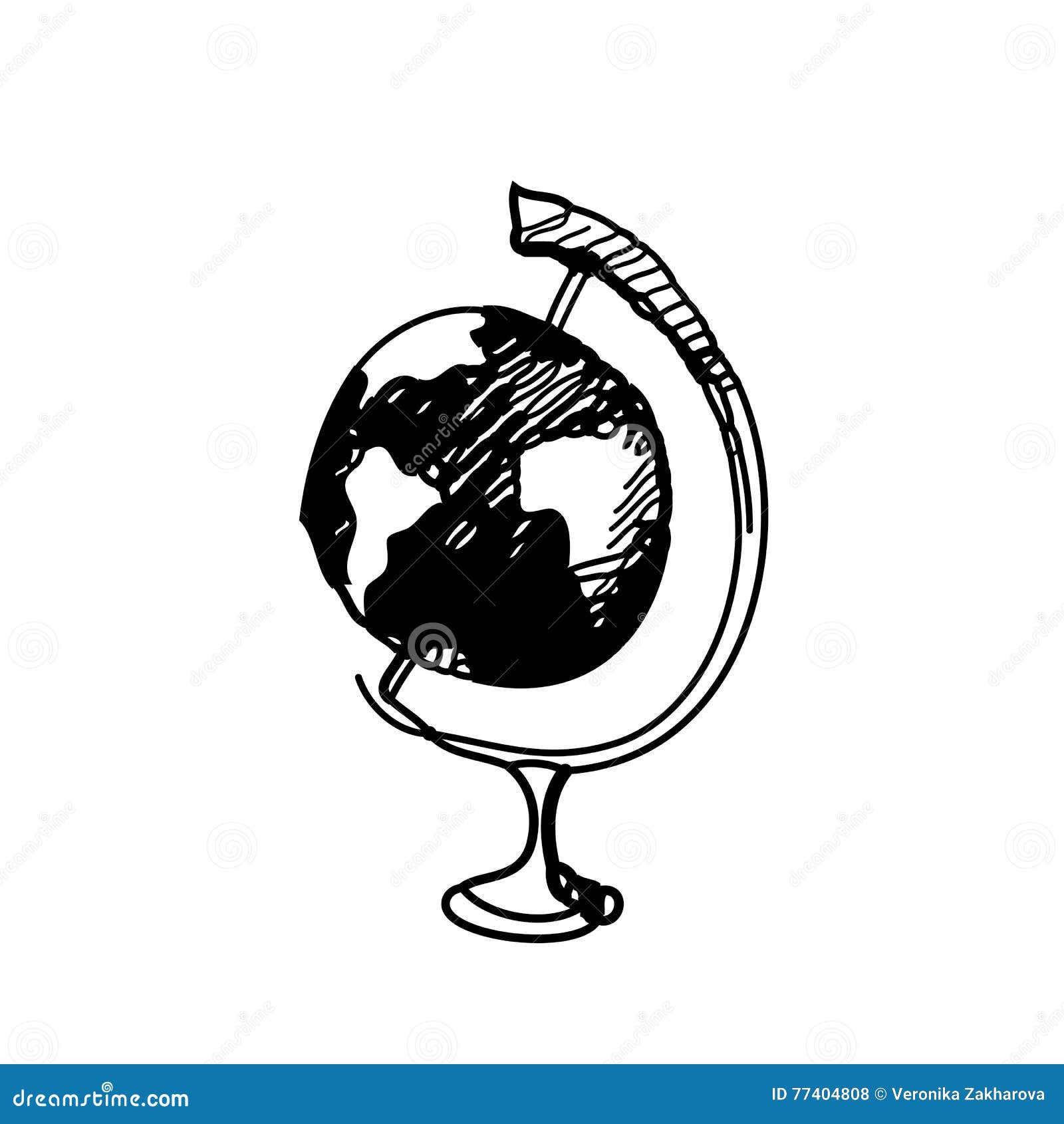 Hand Drawn Doodle Globe. Black Outline, White Background. Geography ...