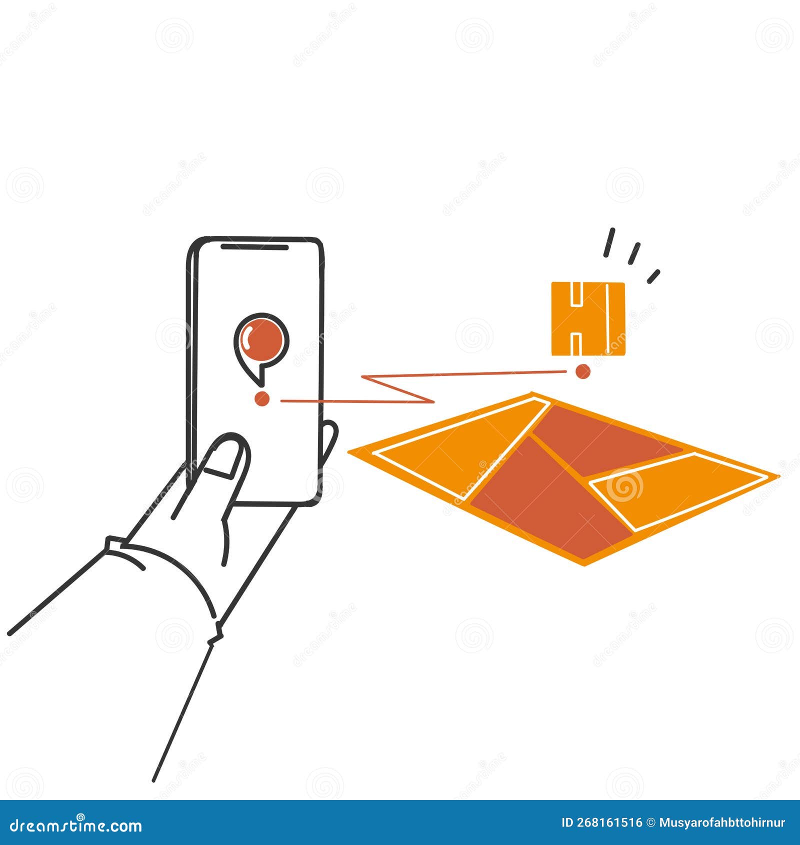 Hand Drawn Doodle Gps Delivery Tracking Package Mobile Illustration ...