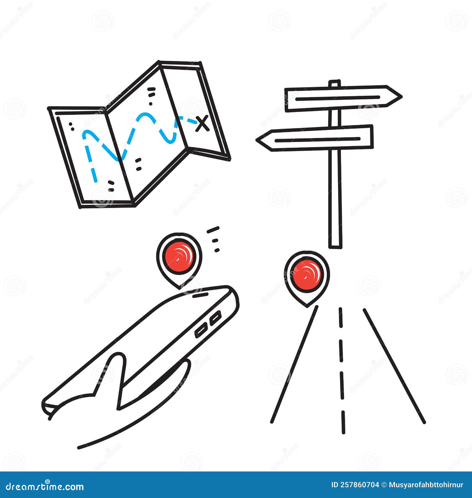 Hand Drawn Doodle GPS Location Map Illustration Vector Stock Vector ...