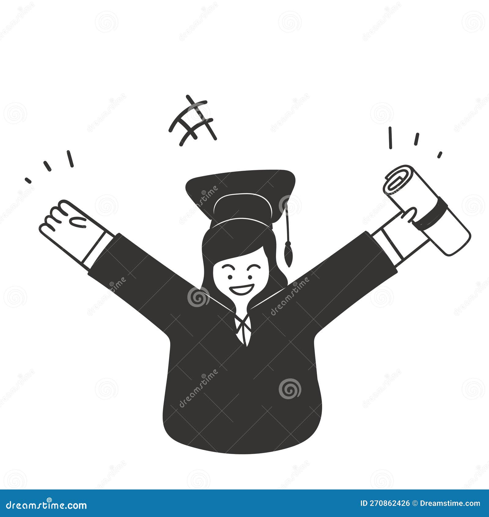 Doodle Graduation Ceremony Concept. Hands Throwing Graduation Caps In ...
