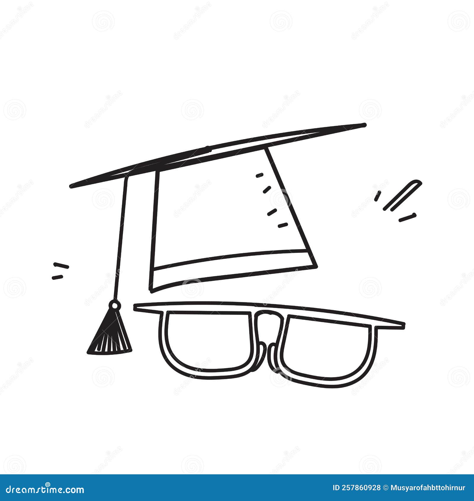 Hand Drawn Doodle Graduation Hat and Glasses Illustration Vector Stock ...