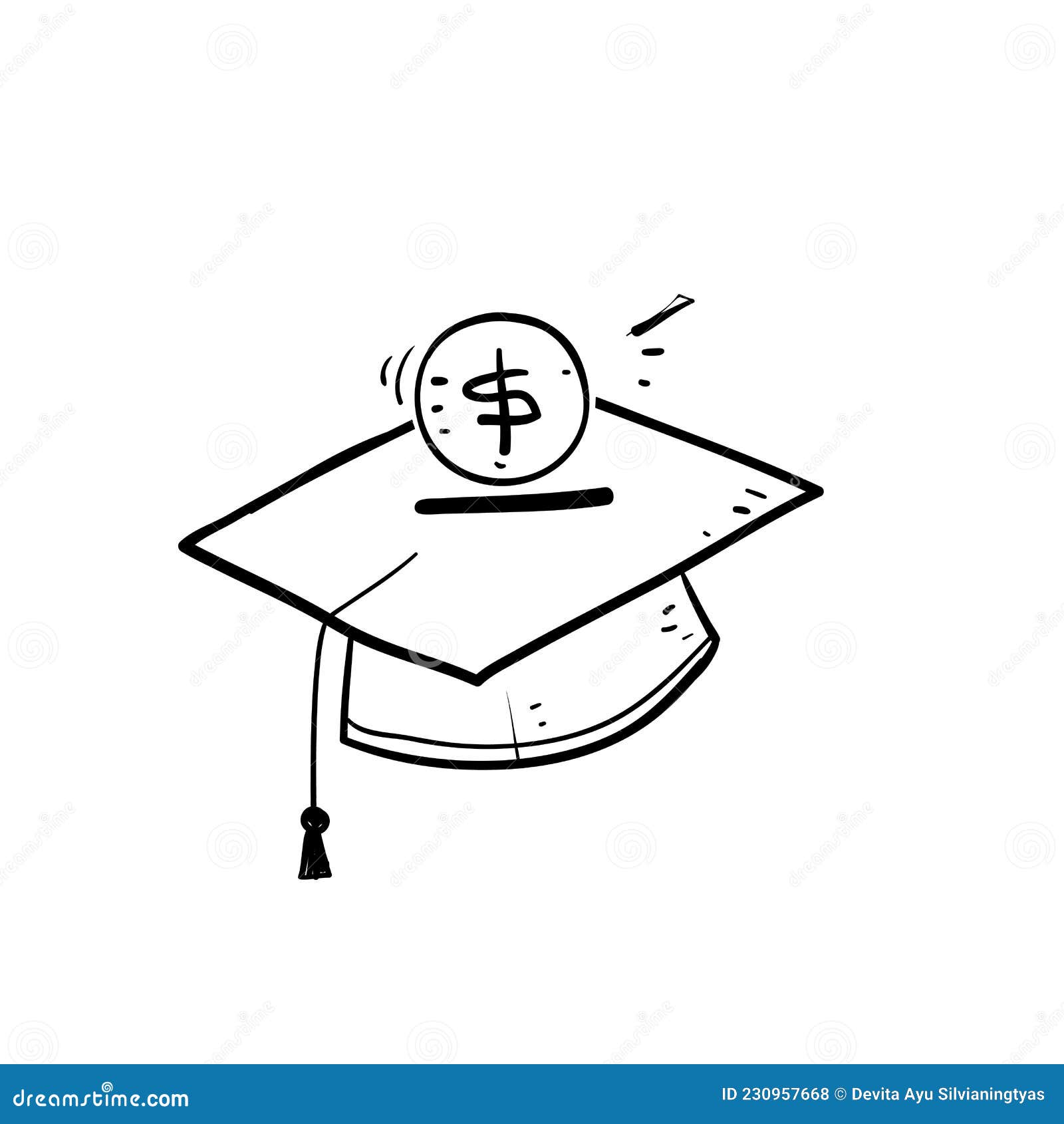 Hand Drawn Doodle Graduation Hat and Money Illustration for Tuition Fee ...