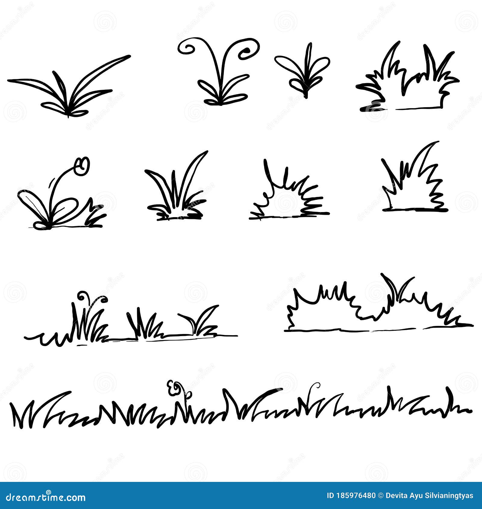 Doodle Grass, Herb Texture, Seamless Lawn Border Cartoon Vector ...
