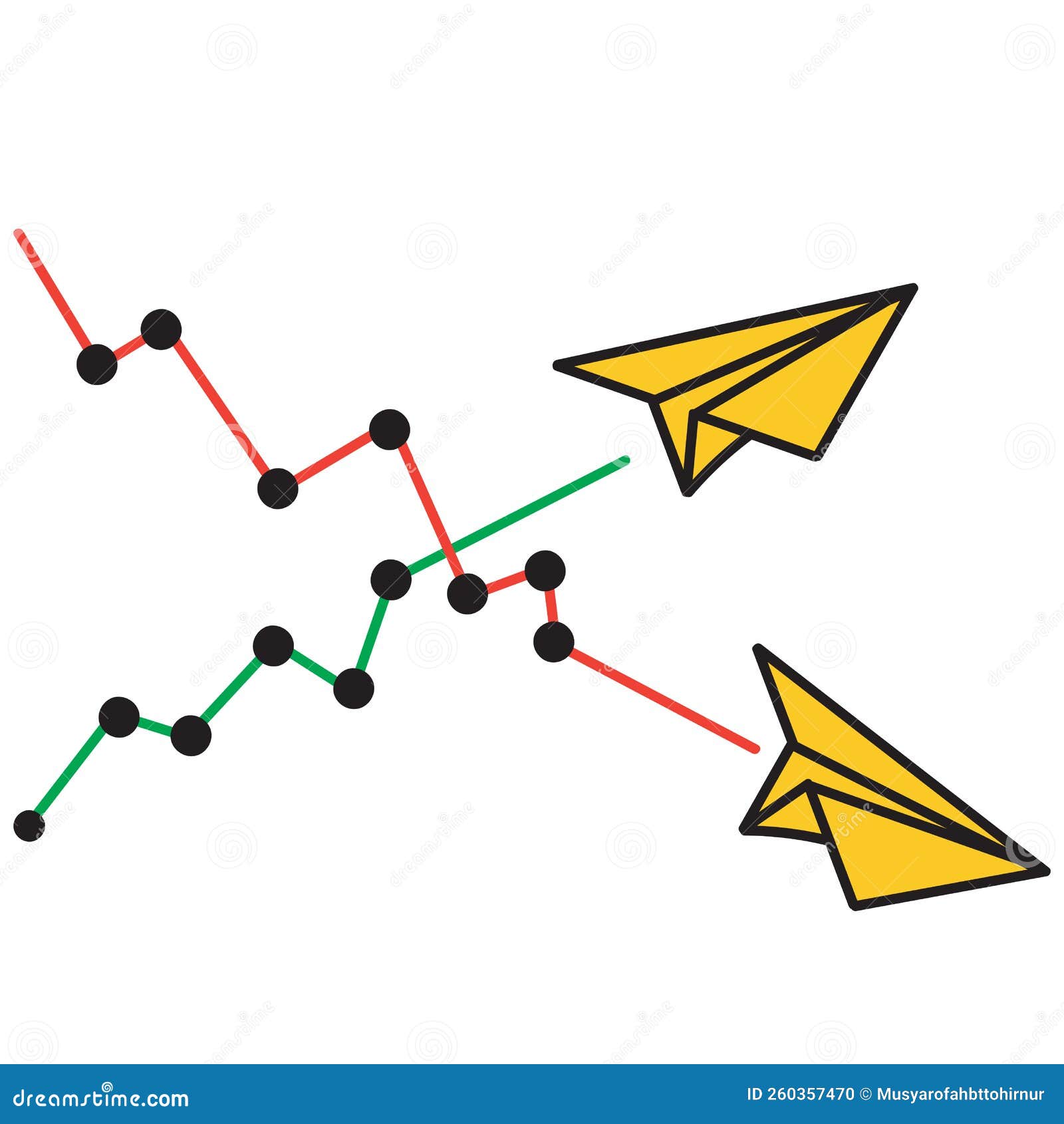 Hand Drawn Doodle Growth and Drop Graph Like Paper Plane Illustration ...
