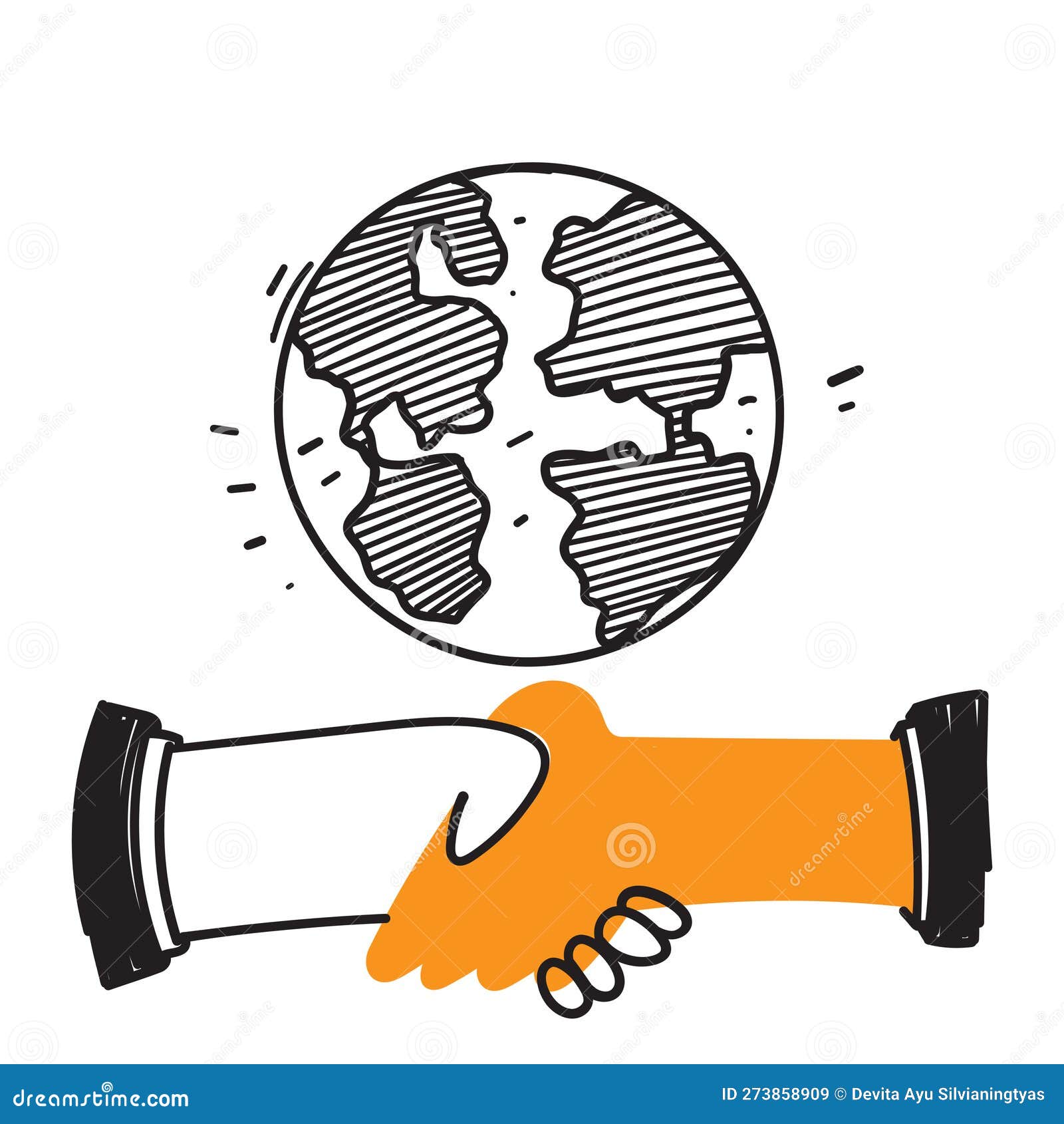 Hand Drawn Doodle Handshake of Different Nationalities Illustration ...