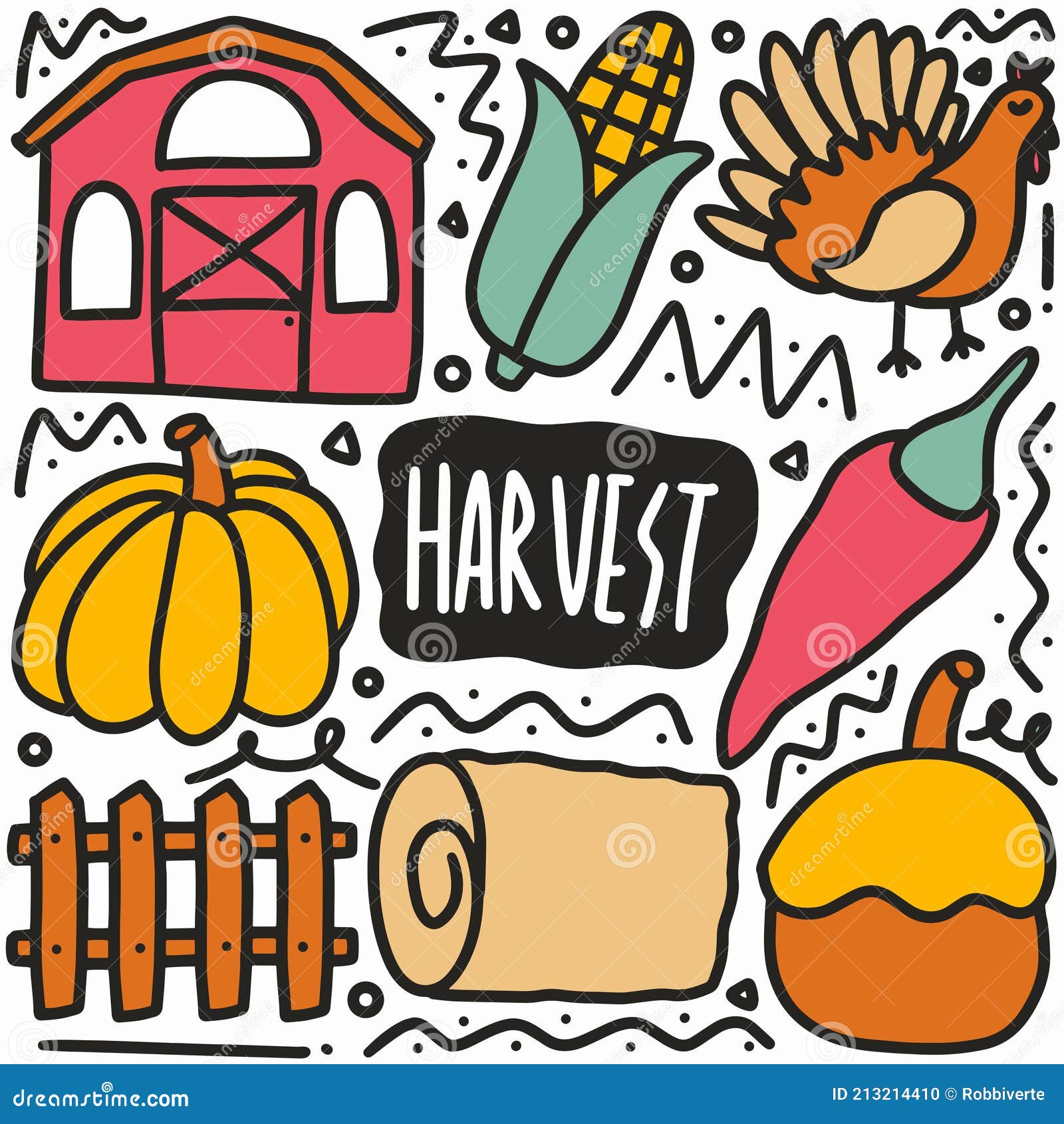 Hand Drawn Doodle Harvest Time Stock Vector - Illustration of farm ...