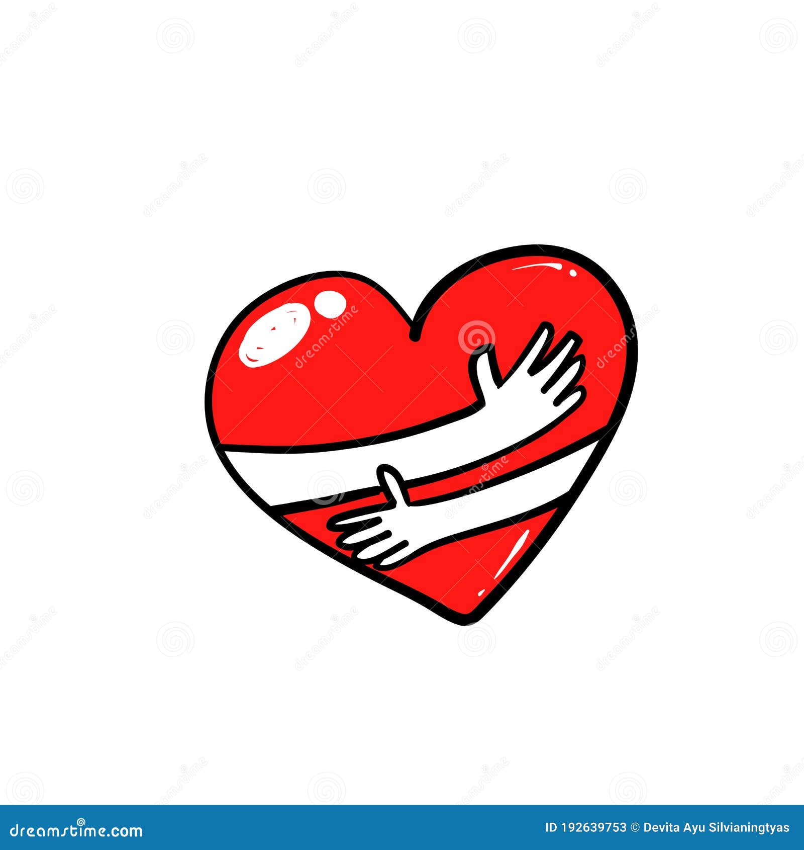 Hand Drawn Doodle Heart with Hand Hug Gesture Illustration Vector Stock ...