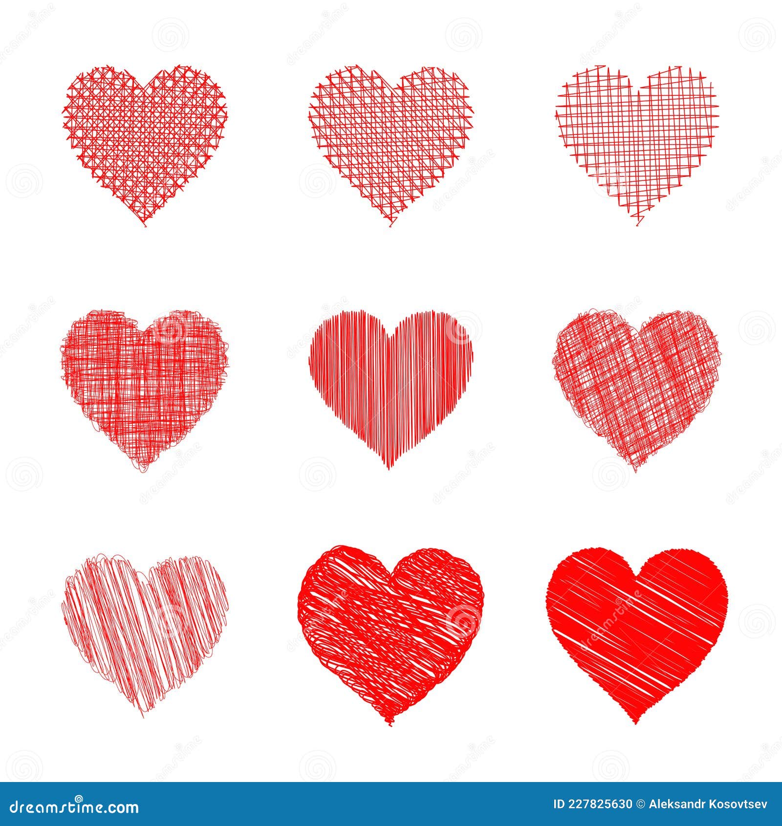 Hand drawn doodle hearts stock vector. Illustration of sketch - 227825630