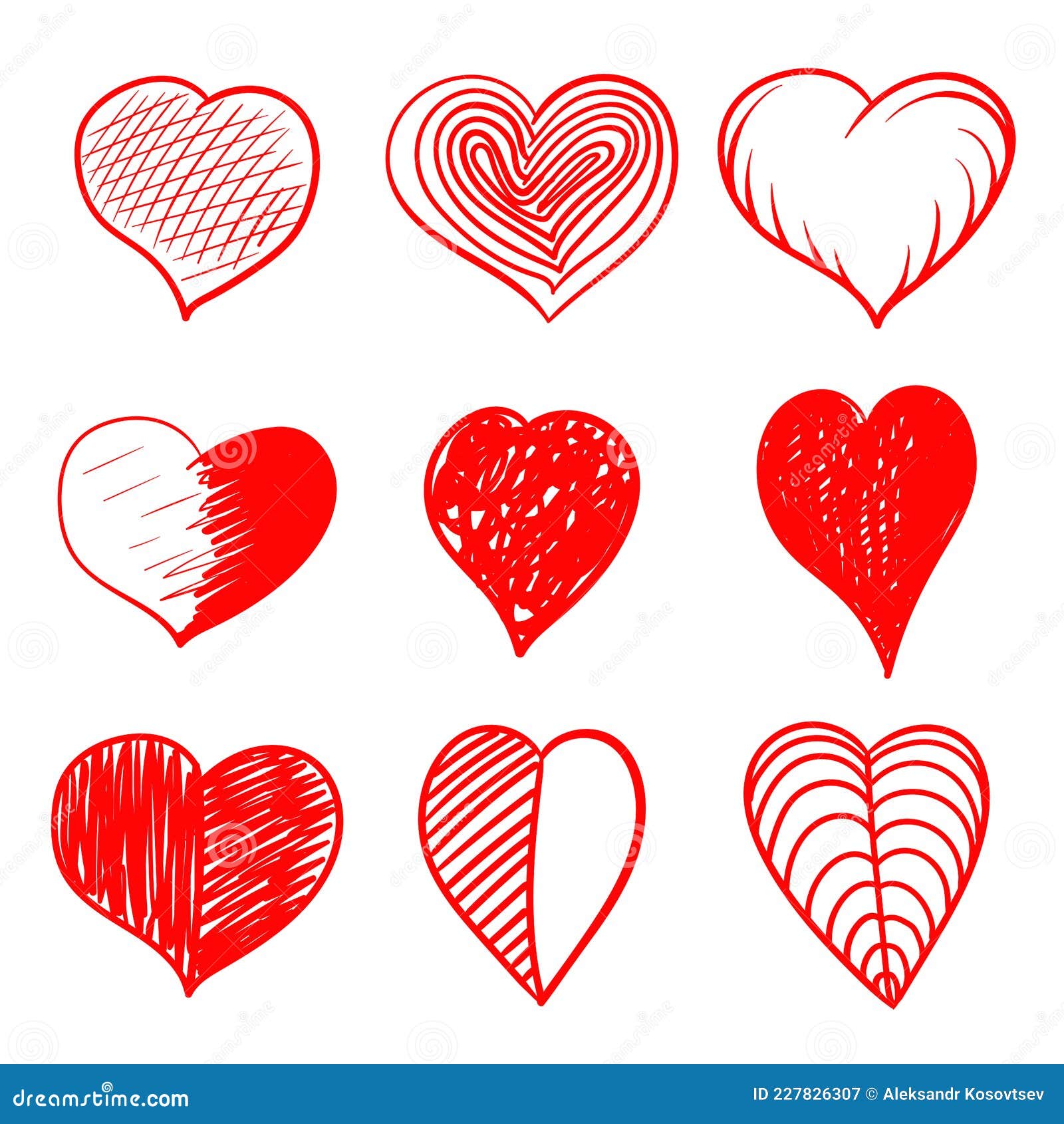 Hand drawn doodle hearts stock vector. Illustration of vector - 227826307