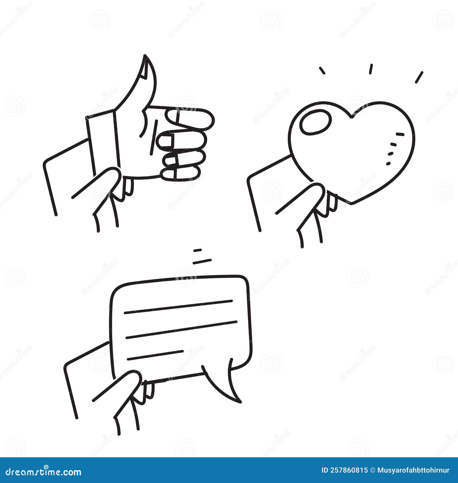 Hand Drawn Doodle Hand Hold Like Comment for Customer Feedback ...