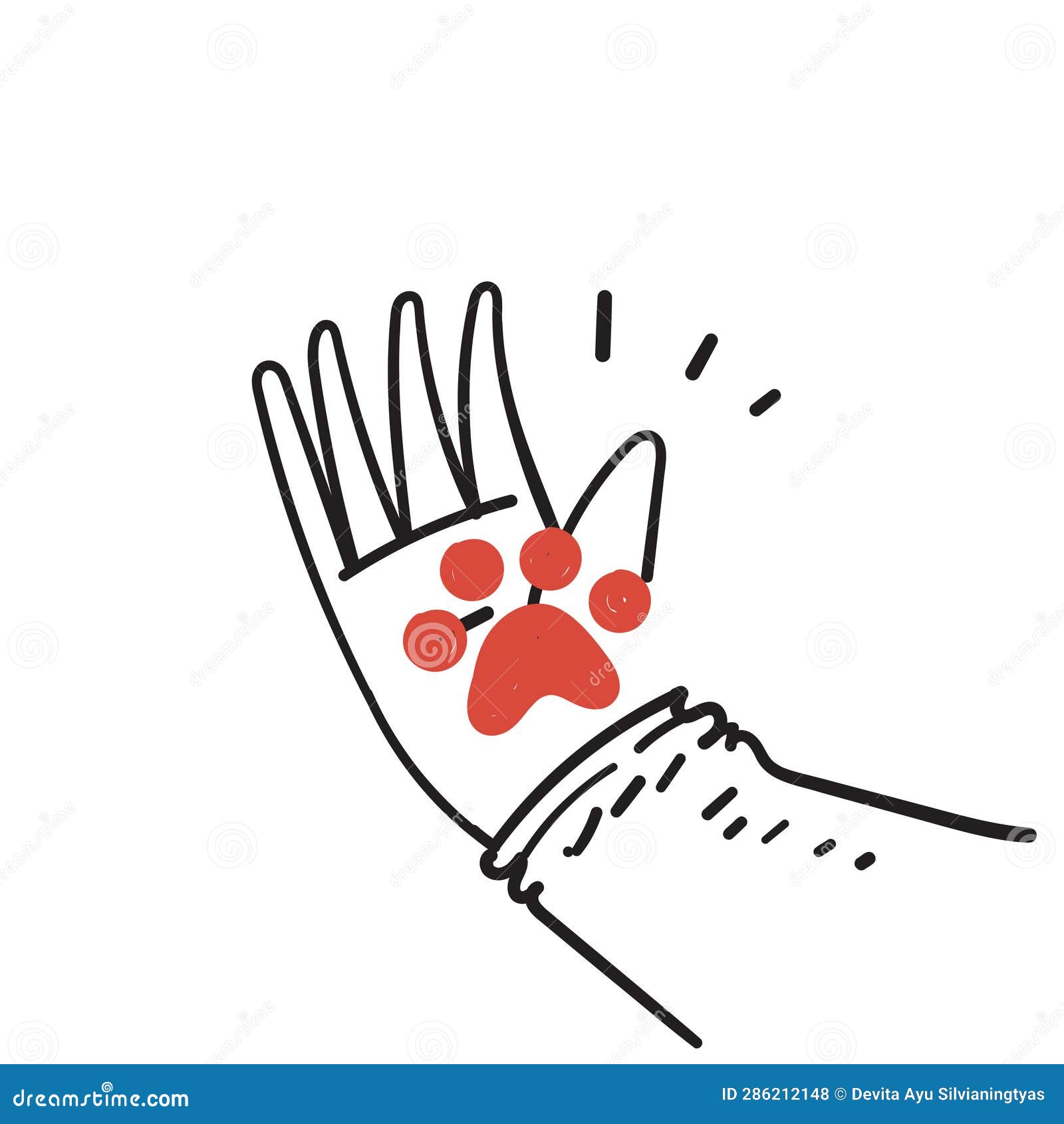 Hand Drawn Doodle Hand Holding Animal Paw Illustration Vector Stock ...