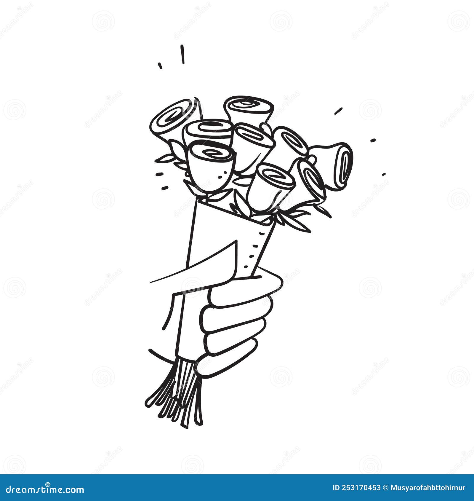 Hand Drawn Doodle Hand Holding Bouquet Illustration Vector Stock Vector Illustration Of Garden