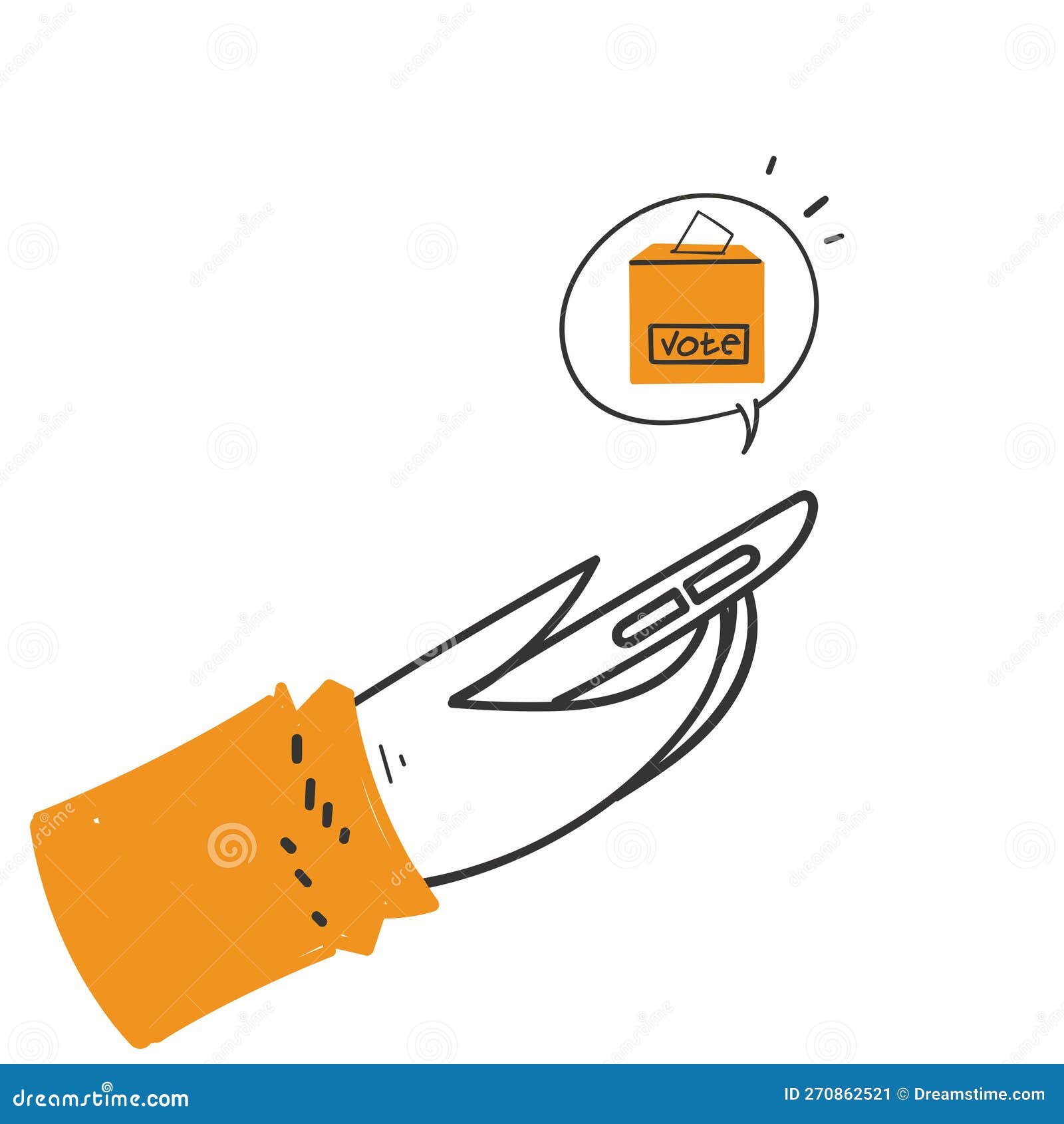 Hand Drawn Doodle Hand Holding Mobile Vote Illustration Vector Stock ...