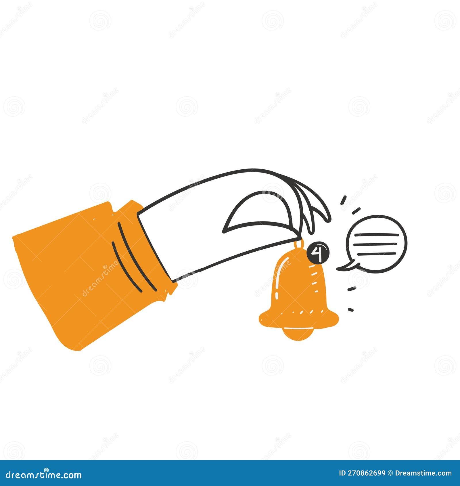 Hand Drawn Doodle Hand Holding Notification Bell Icon Illustration ...