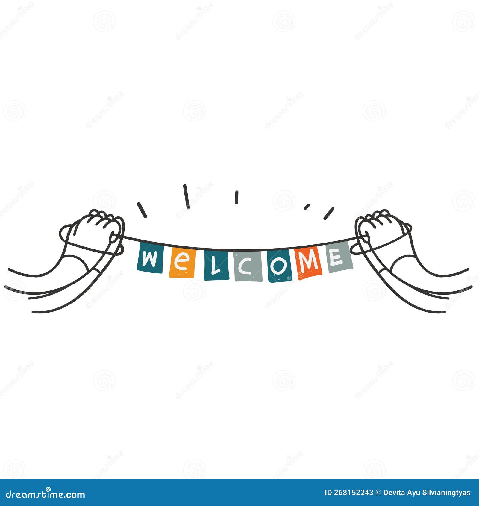 Hand Drawn Doodle Holding Welcome Garland Illustration Vector Stock ...