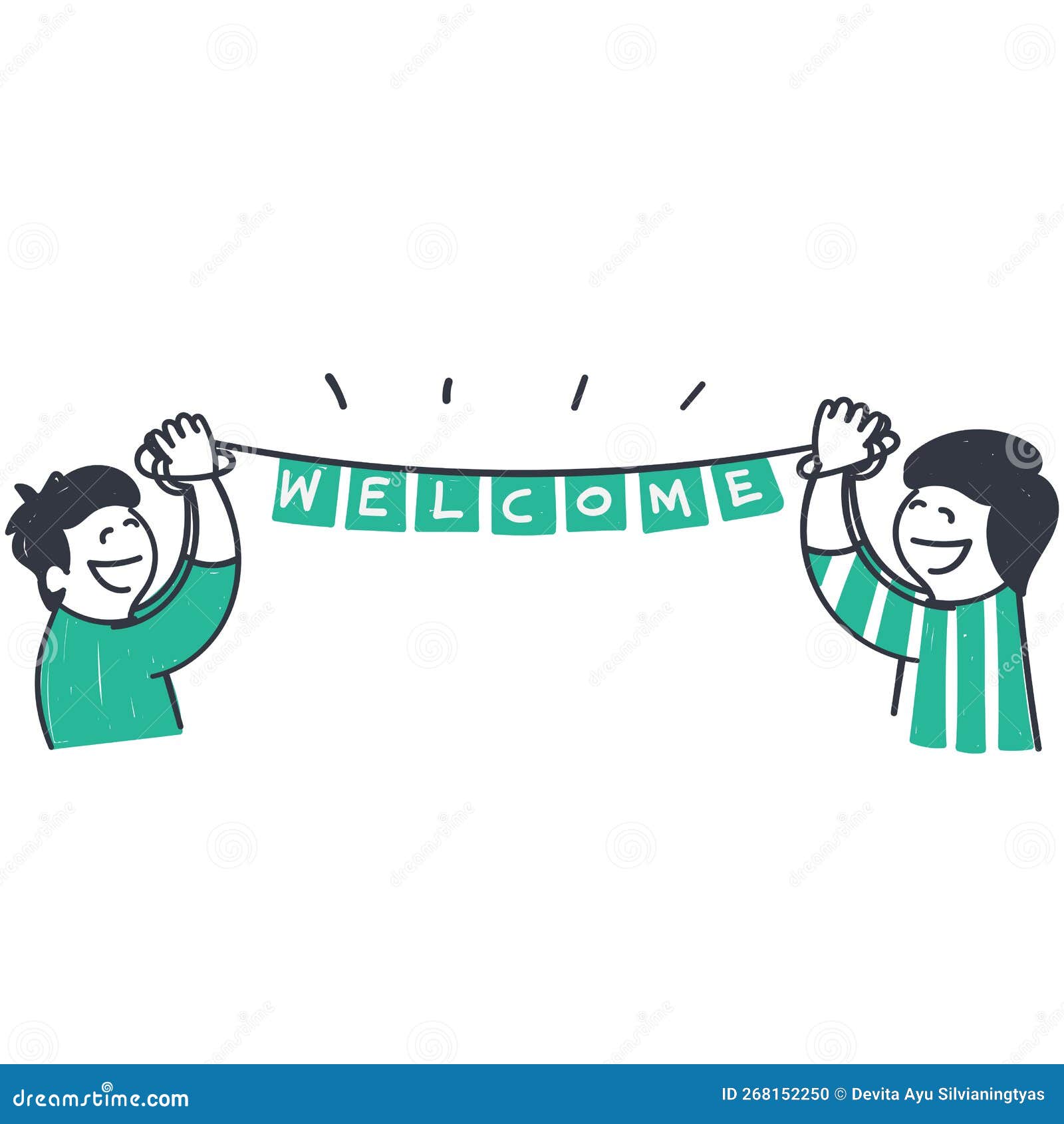 Hand Drawn Doodle Holding Welcome Garland Illustration Vector Stock ...