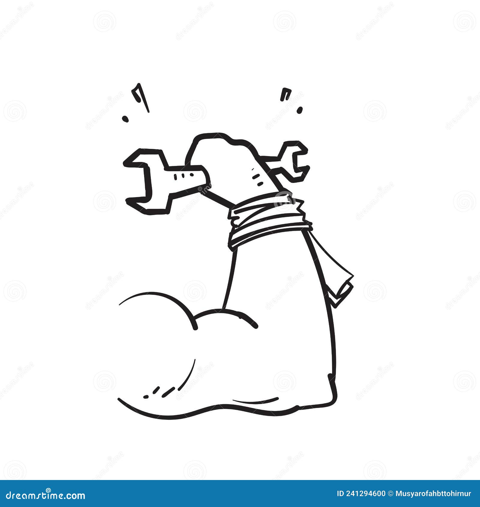Hand Drawn Doodle Hand Hand Holding Wrench Illustration Vector Isolated ...