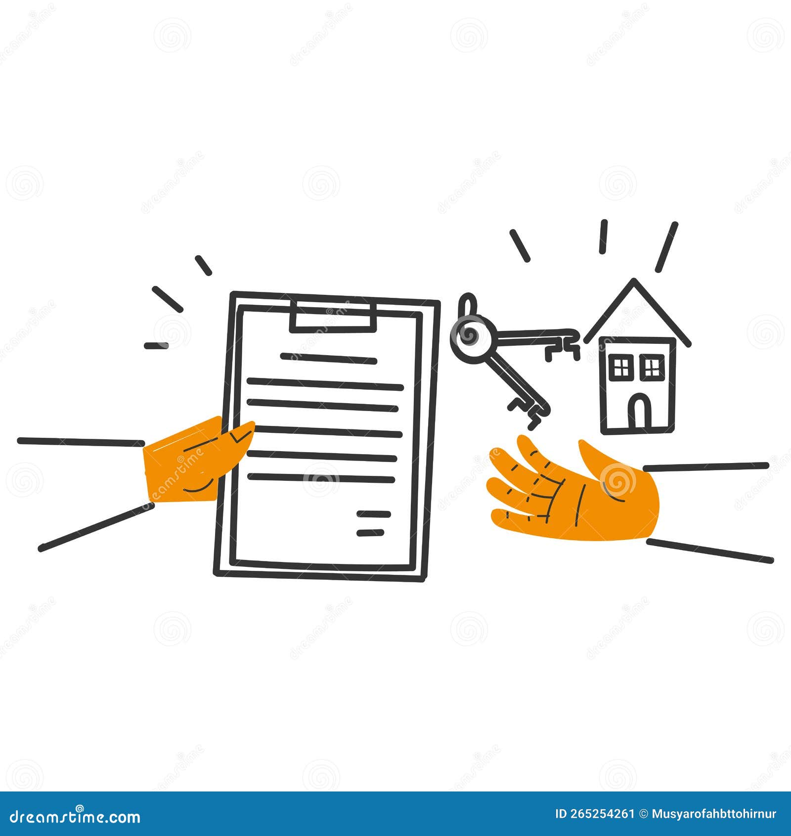 Hand Drawn Doodle House Form Contract Document Clipboard and Key ...