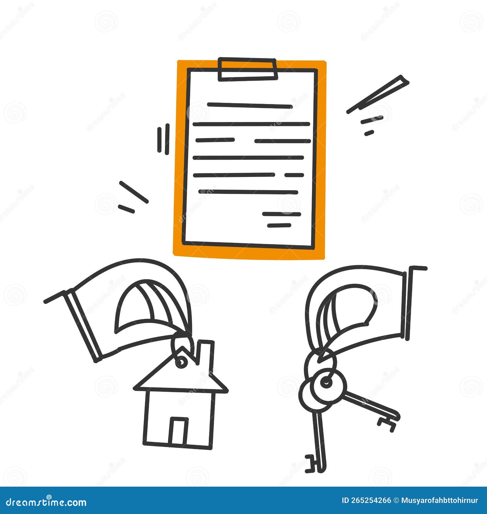 Hand Drawn Doodle House Form Contract Document Clipboard and Key ...