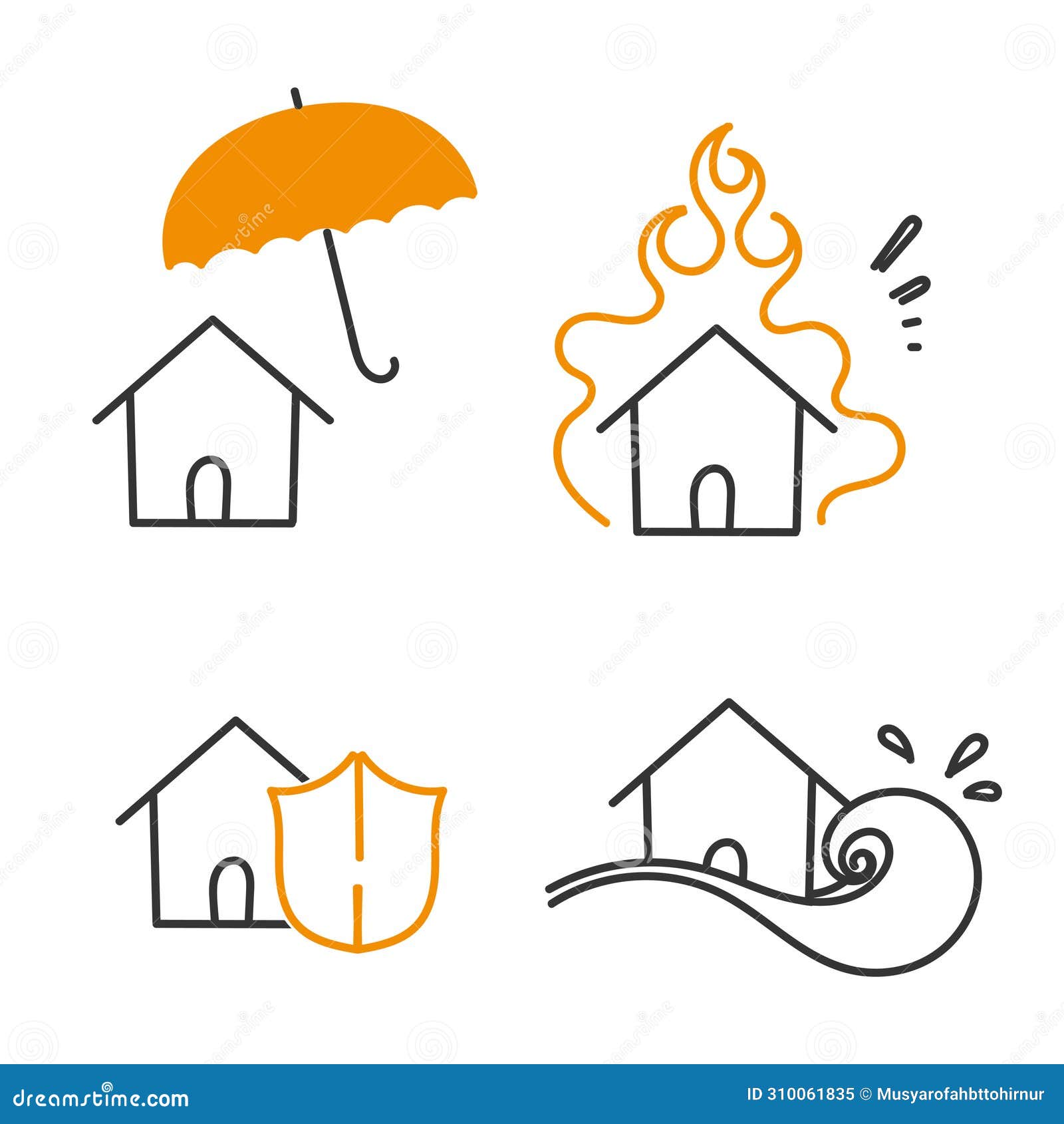 Hand Drawn Doodle House Insurance Related Illustration Vector Stock ...