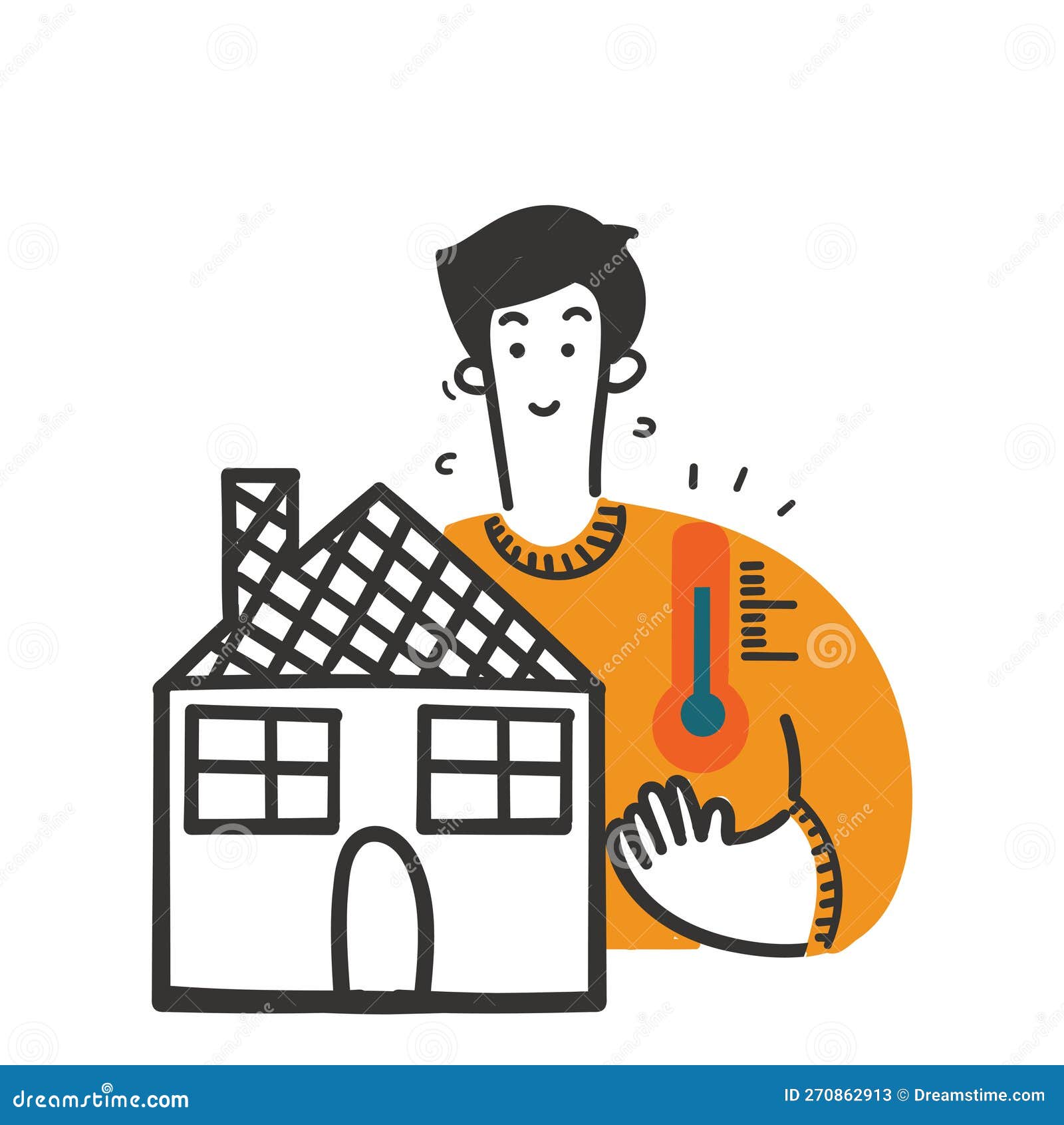 Hand Drawn Doodle House with Temperature Control Illustration Vector ...