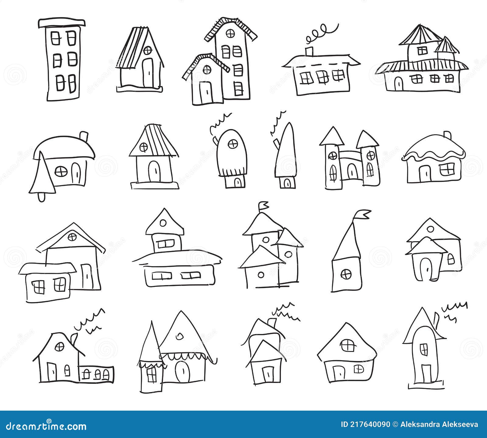 Hand Drawn Doodle Houses Vector Sketch Icons Set Stock Vector ...