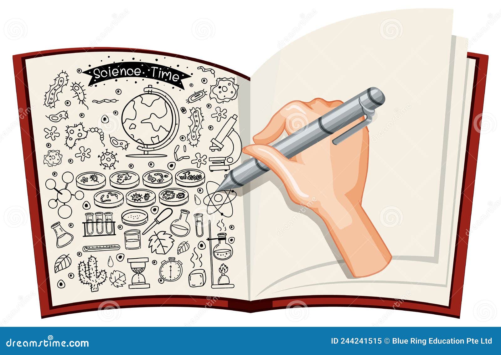 Hand Drawn Doodle Icons on Book Stock Vector - Illustration of hands ...