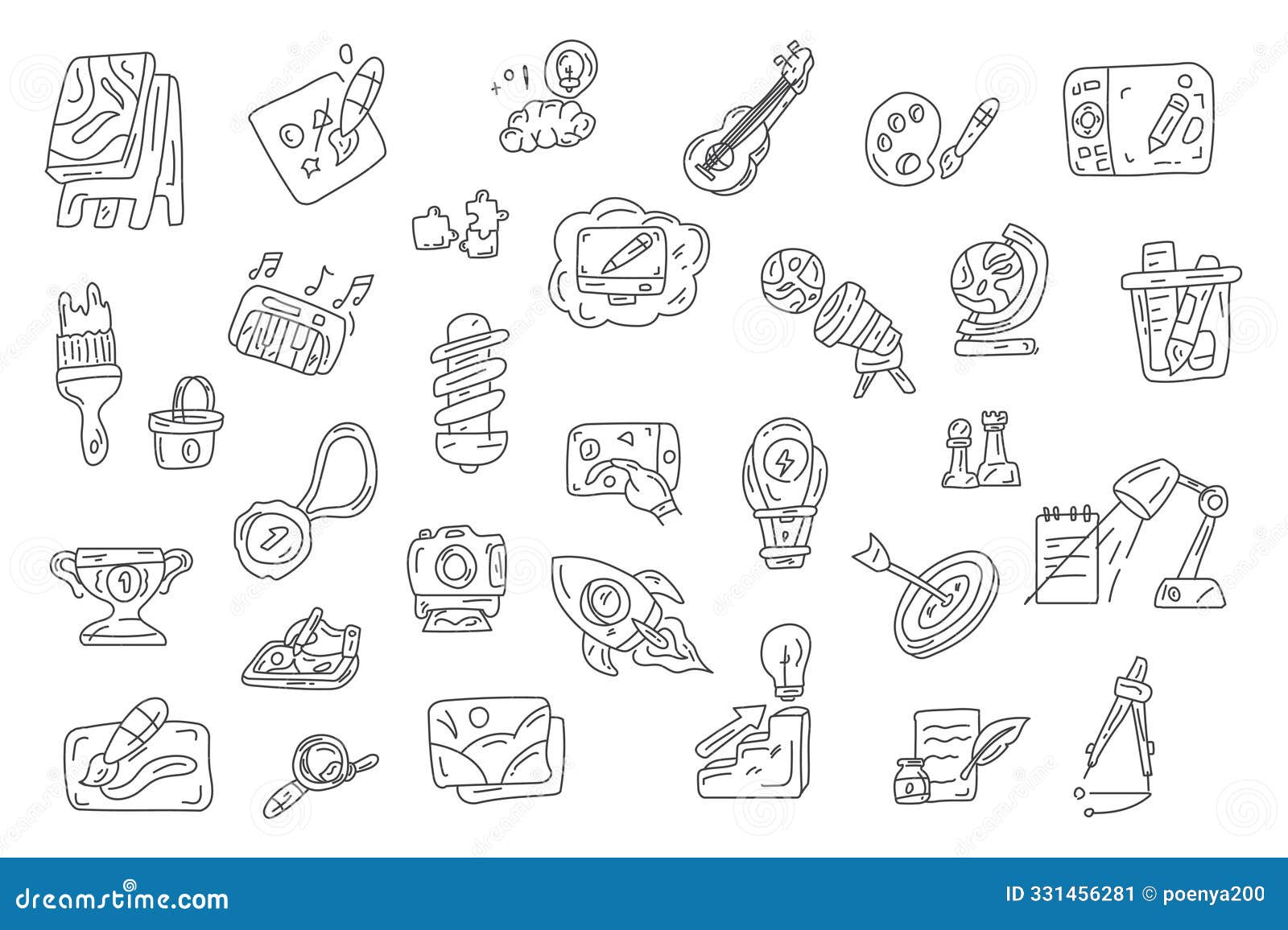 Hand Drawn Doodle Icons Set of Creativity, Innovation, and Inspiration ...