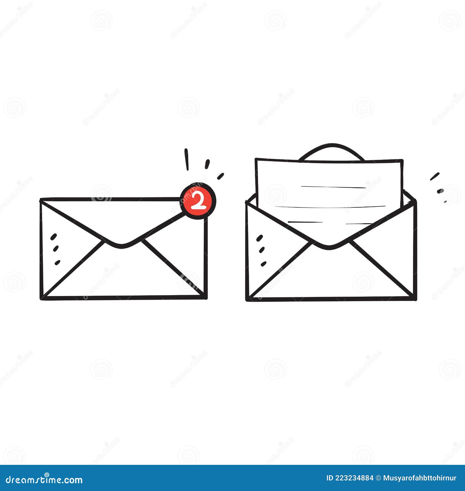 Hand Drawn Doodle Incoming Email Notification Isolated Vector Stock ...