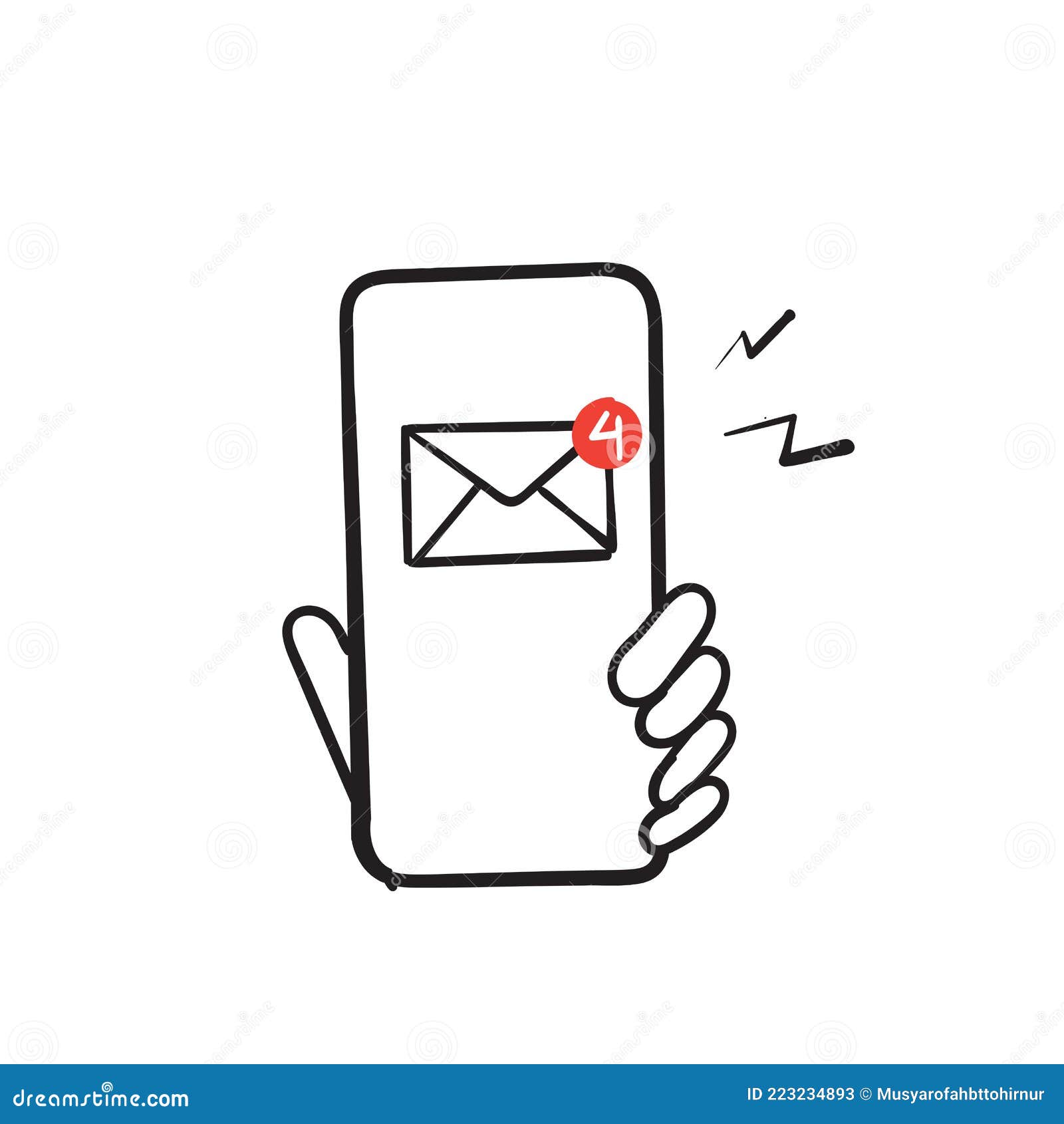 Hand Drawn Doodle Incoming Email Notification Isolated Vector Stock ...