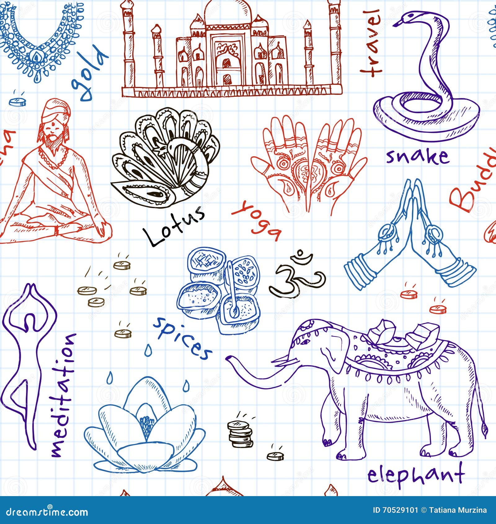 Hand Drawn Doodle India Symbols Seamless Pattern Stock Vector ...