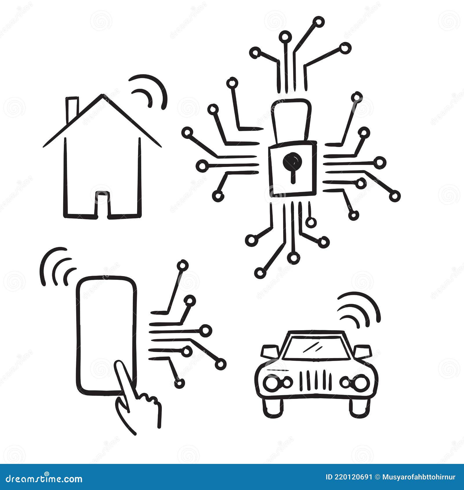 Hand Drawn Doodle Internet of Things IOT Related Illustration Icon ...