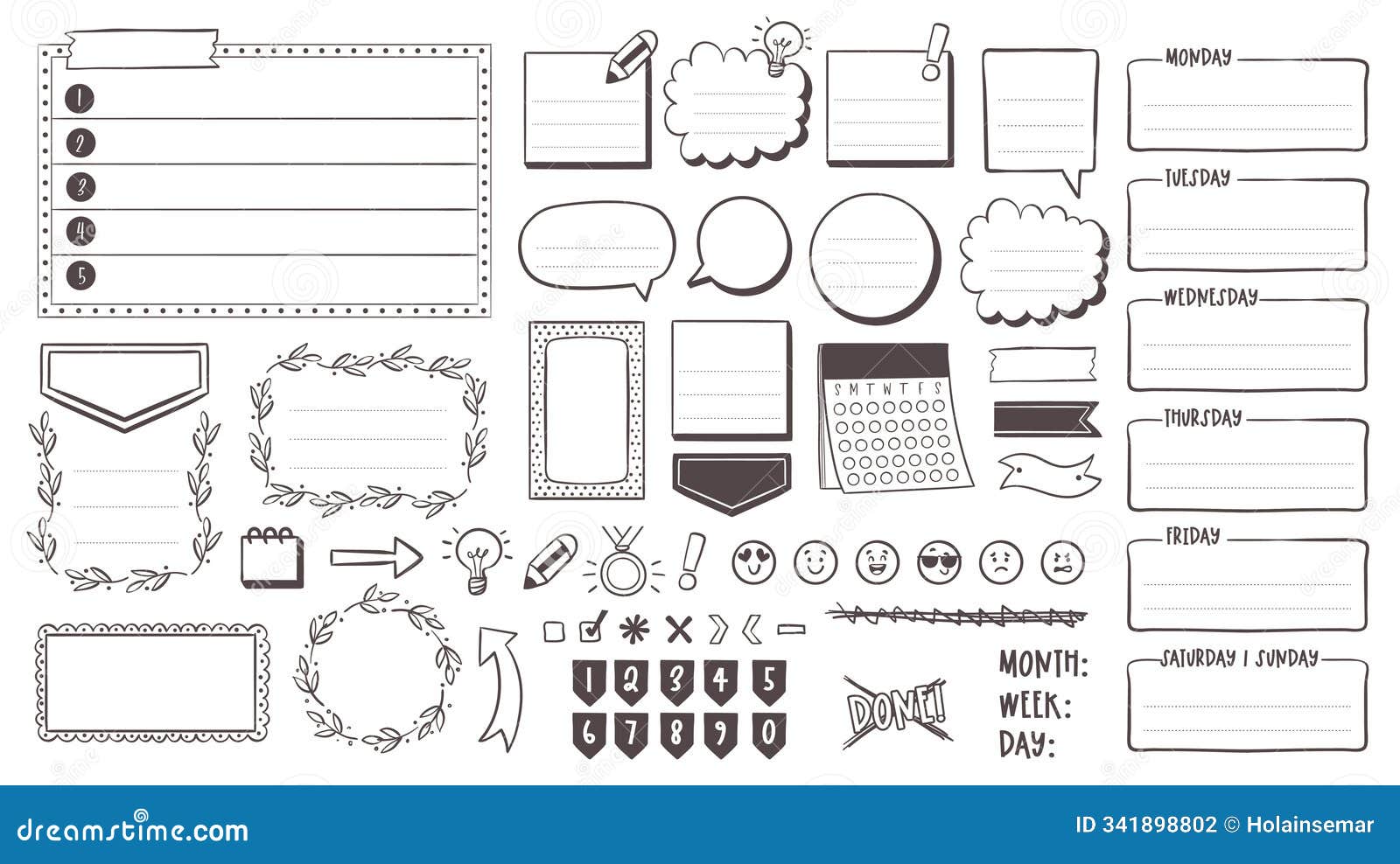 Hand-drawn Doodle Items for Planners and Journals Stock Illustration ...